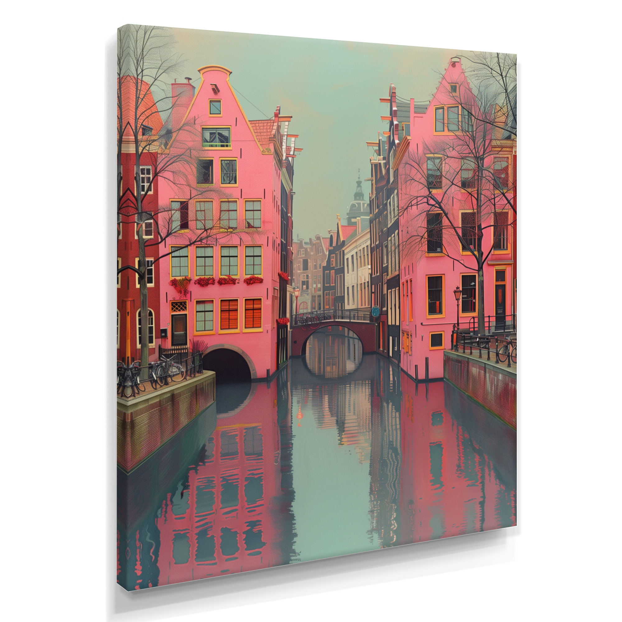 Design Art Amsterdam Pink Grey Canal Photo I - Amsterdam Wall Art Print ...