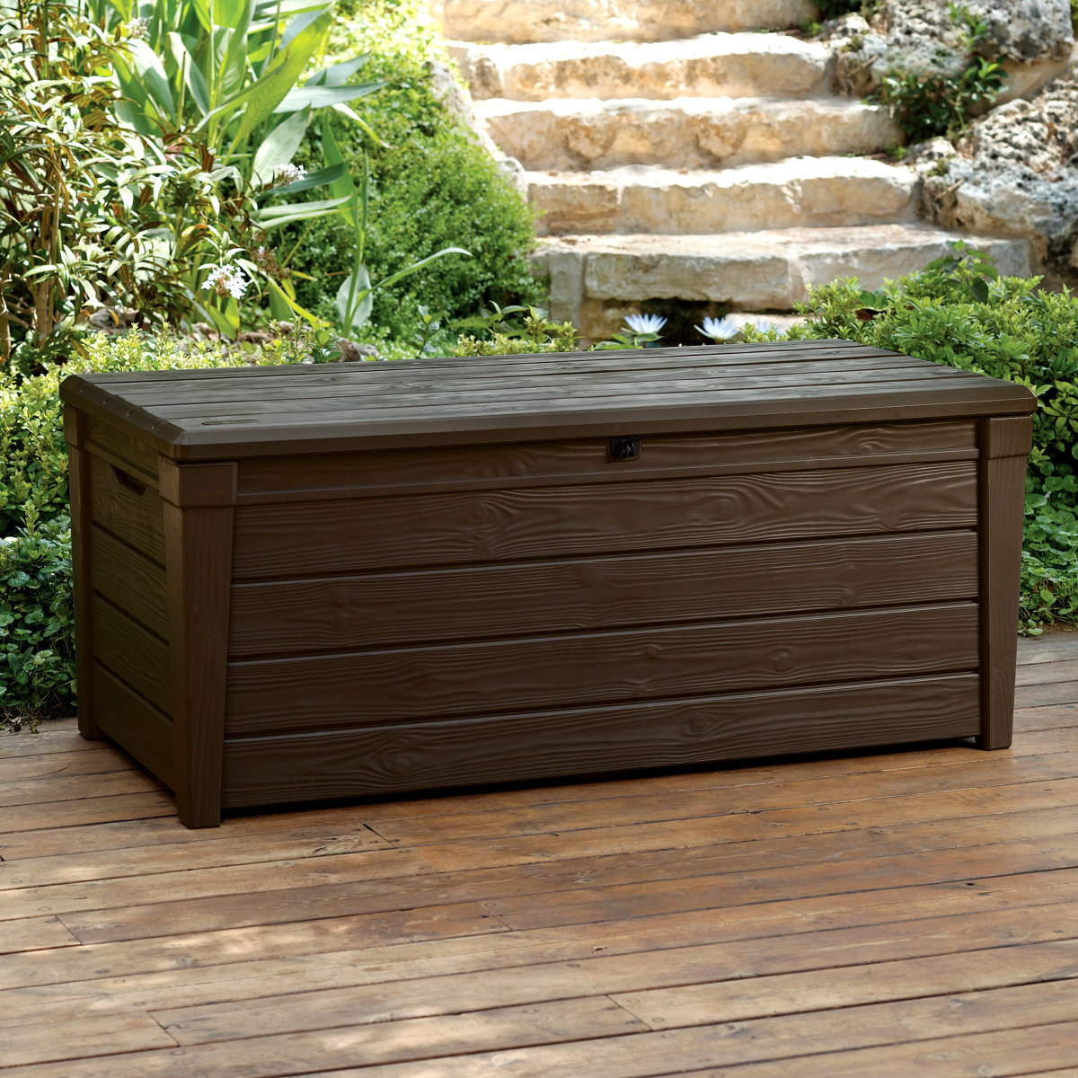 Keter Brightwood 120 Gallon Large Durable Outdoor Storage and Weather ...
