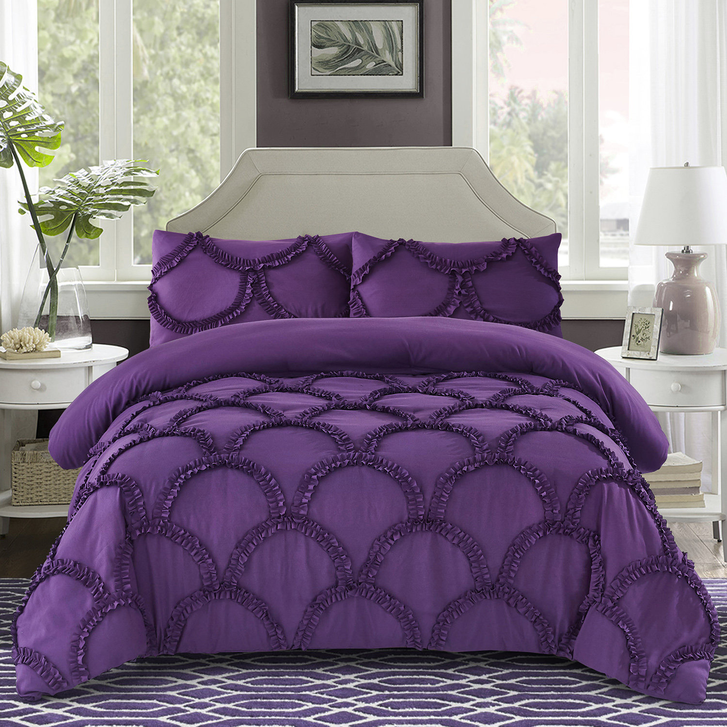 BRHF Comforter Set 3 Piece Cottage Style Handcrafted Ruffle Comforter ...