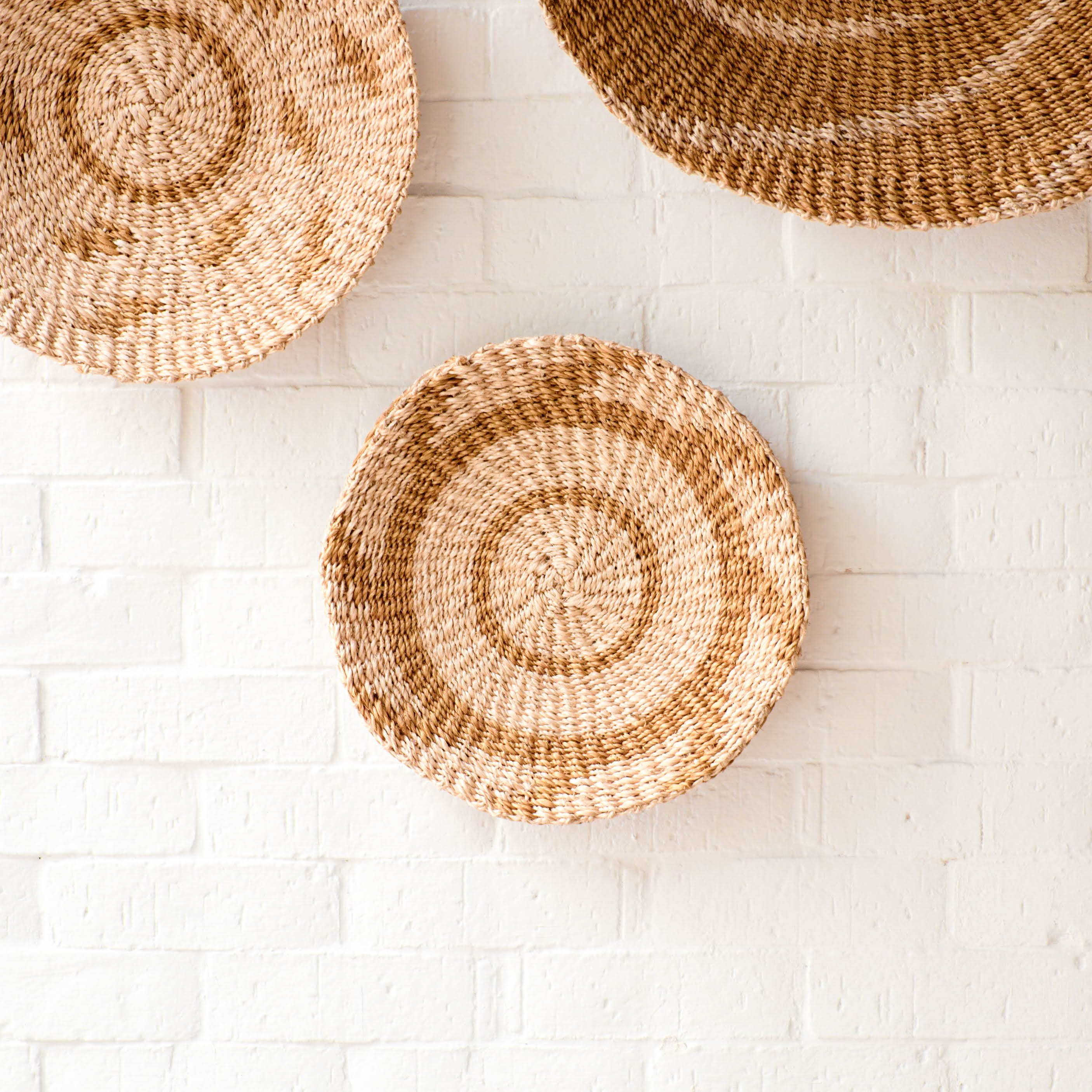 LIKHA Large Natural + Brown Round Wall Baskets 18" | Wayfair