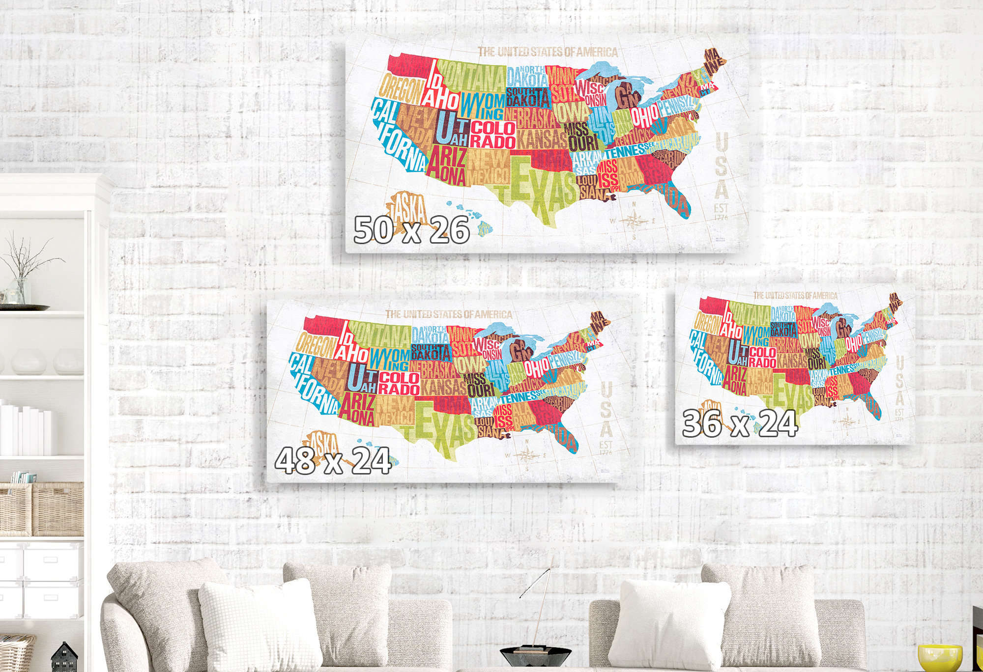 Canora Grey map U.S. Map Graphic States In Text, Red, Blue, Green, Tan ...