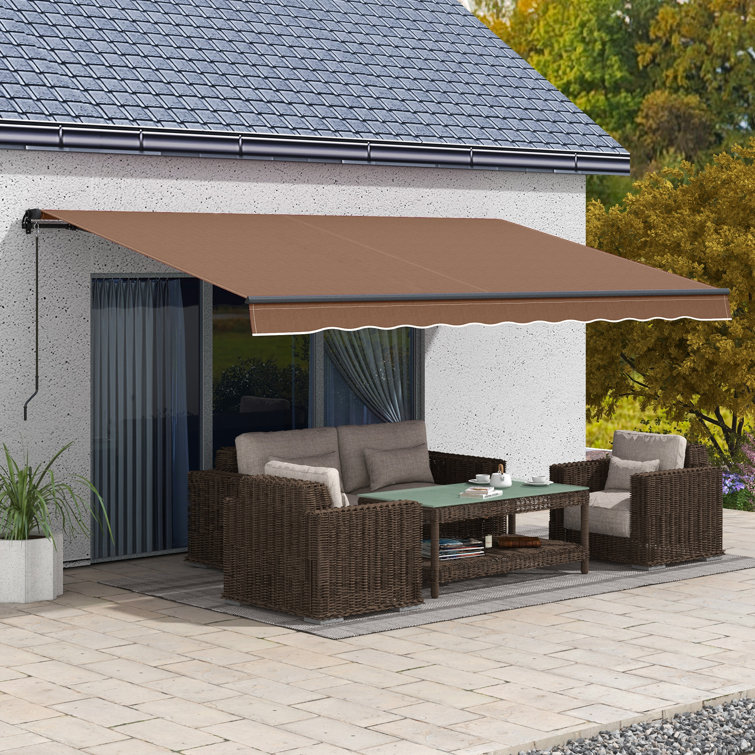 Outsunny 156'' W x 59'' D Polyester Cover Retractable Patio Awning ...