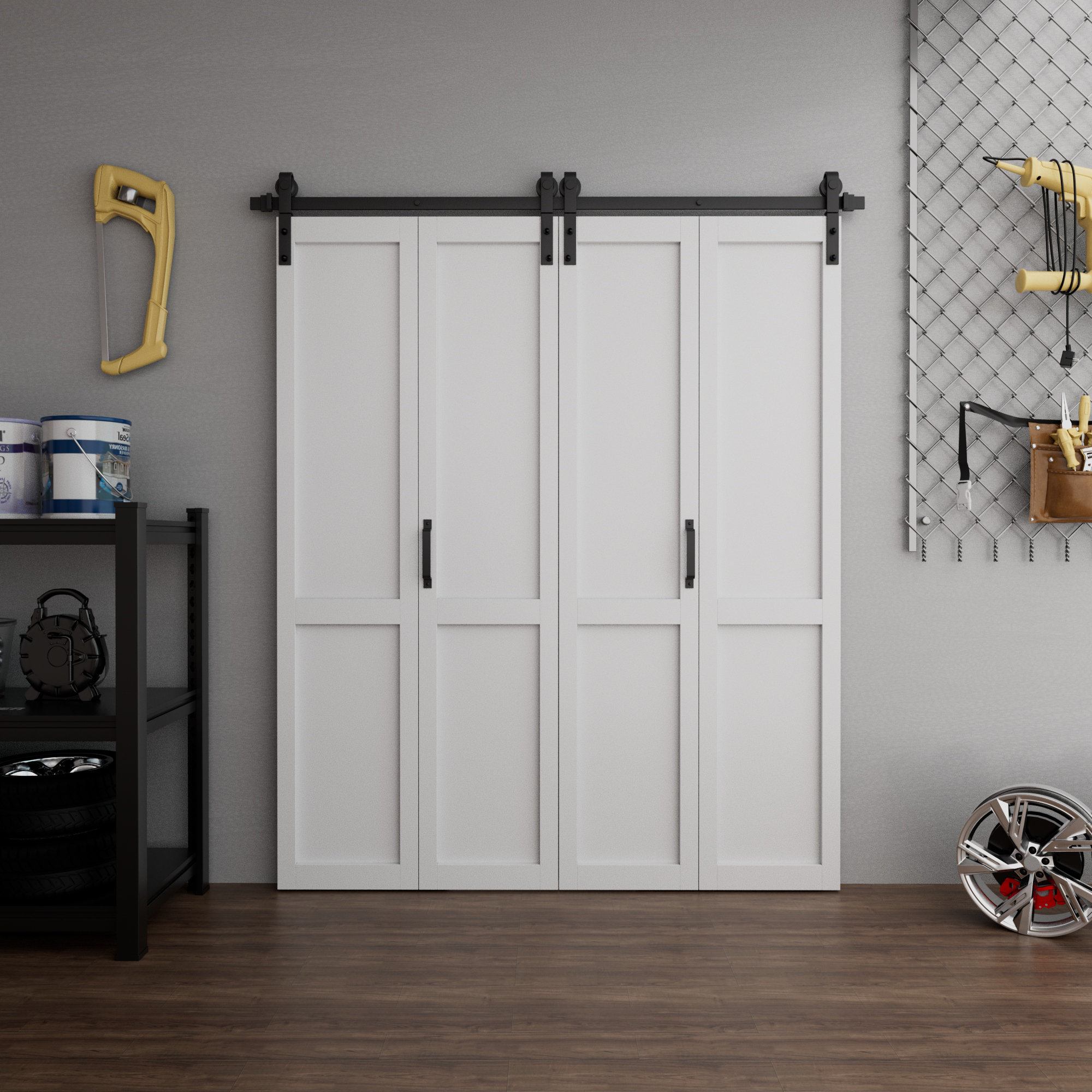 HOZONE 84'' Solid + Manufactured Wood double Bi-Fold Barn Doors Primed ...