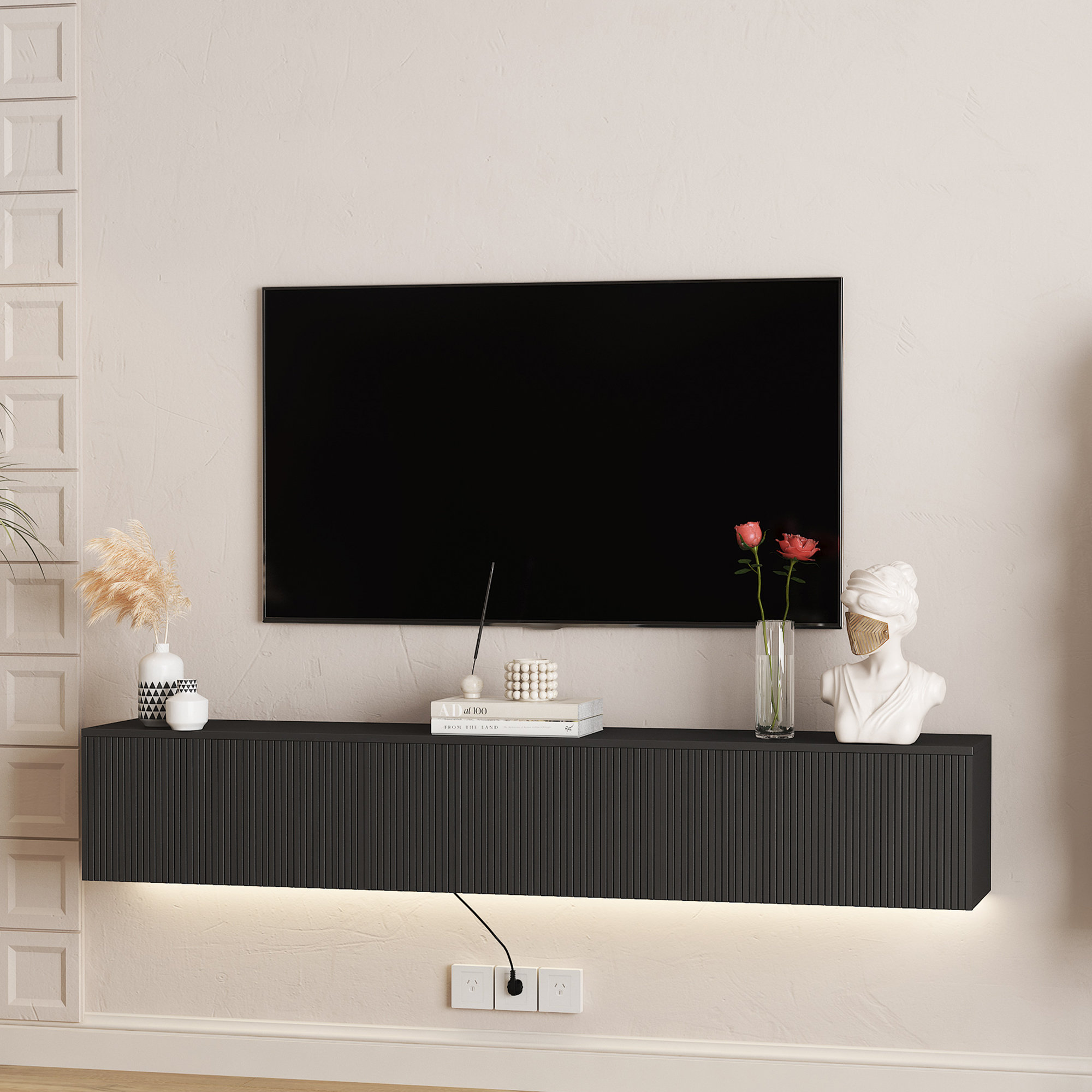 George Oliver 69" Wall-Mounted Floating TV Stand With LED Lighting ...