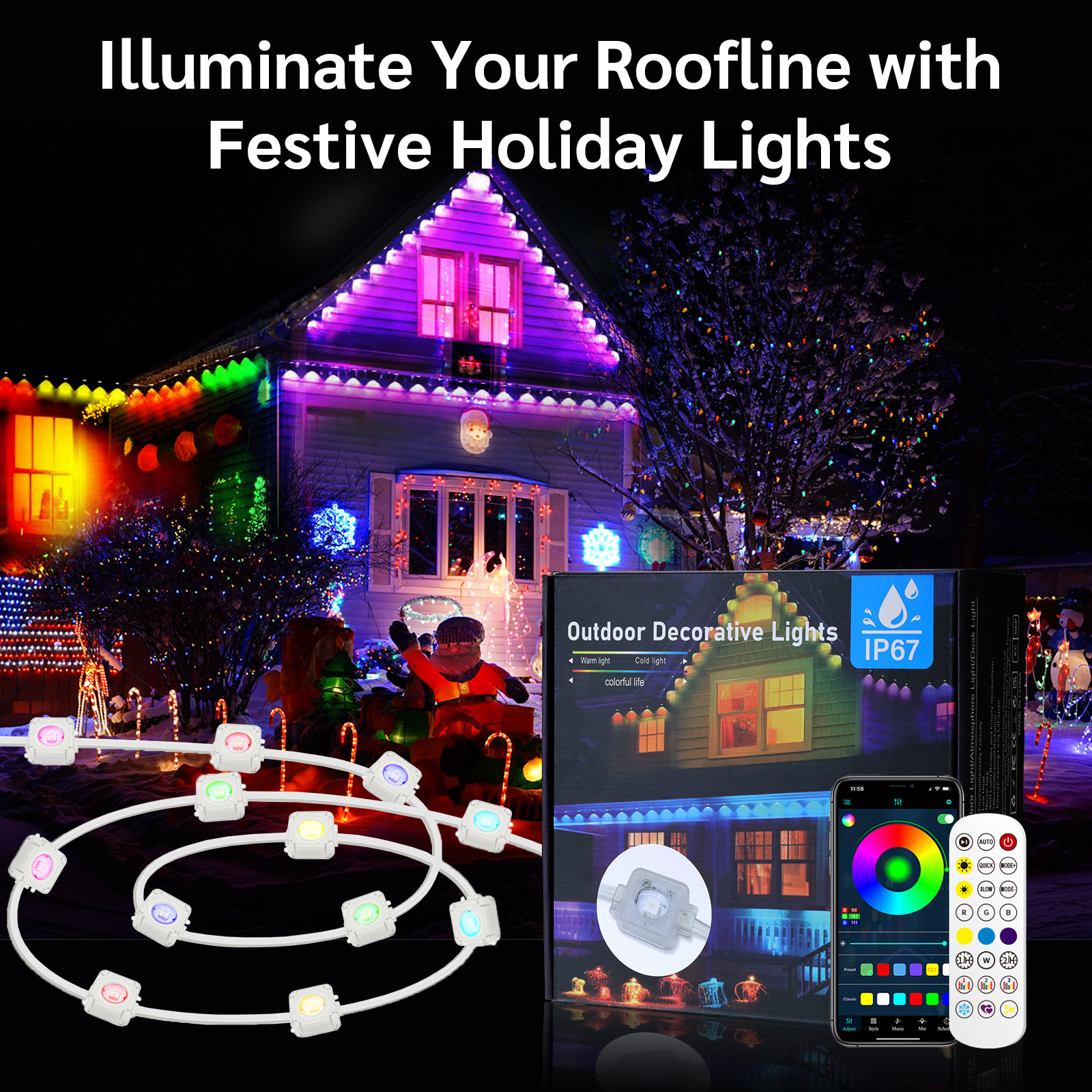 The Holiday Aisle® Eaves Lights Outdoor with 30/60 LEDS, Enbrighten 50 ...