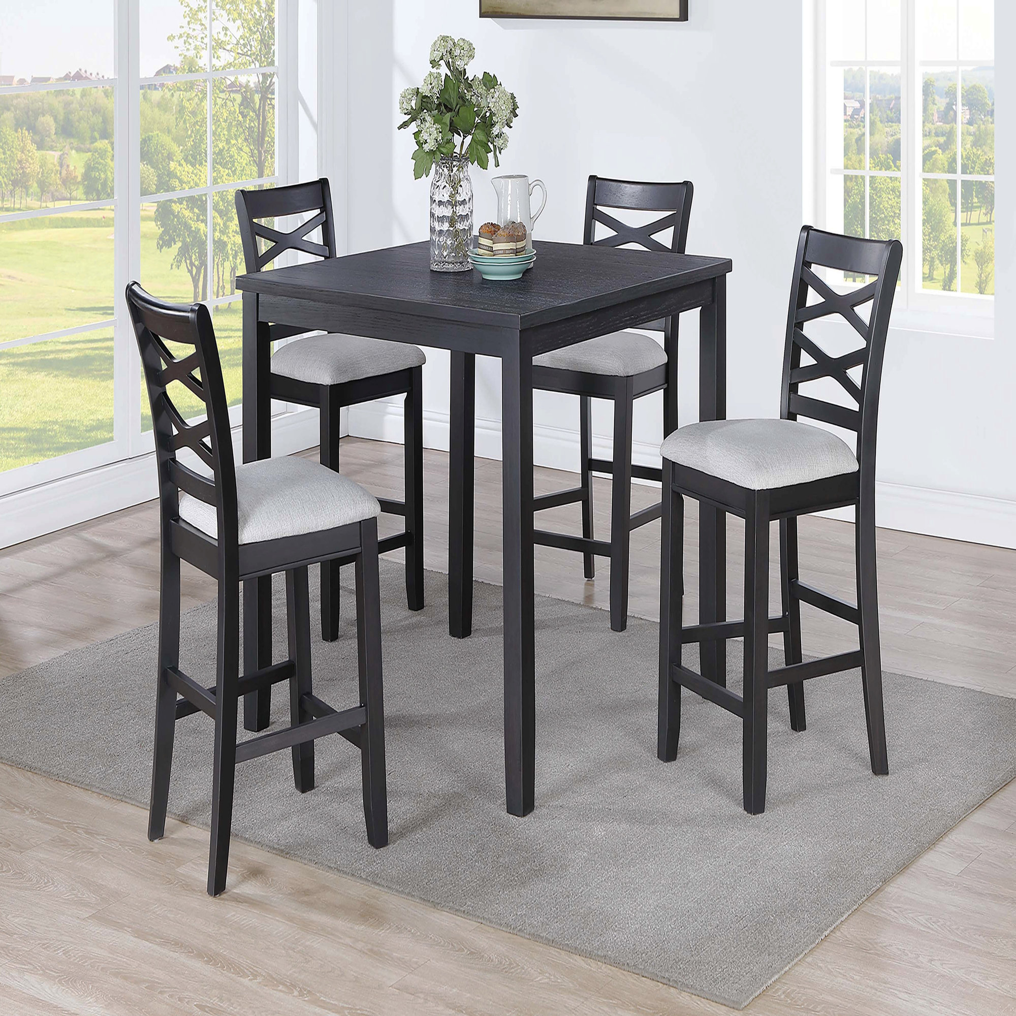 Lark Manor 5Pcs Set Charcoal Dining Table 4X Side Chairs Rubberwood ...