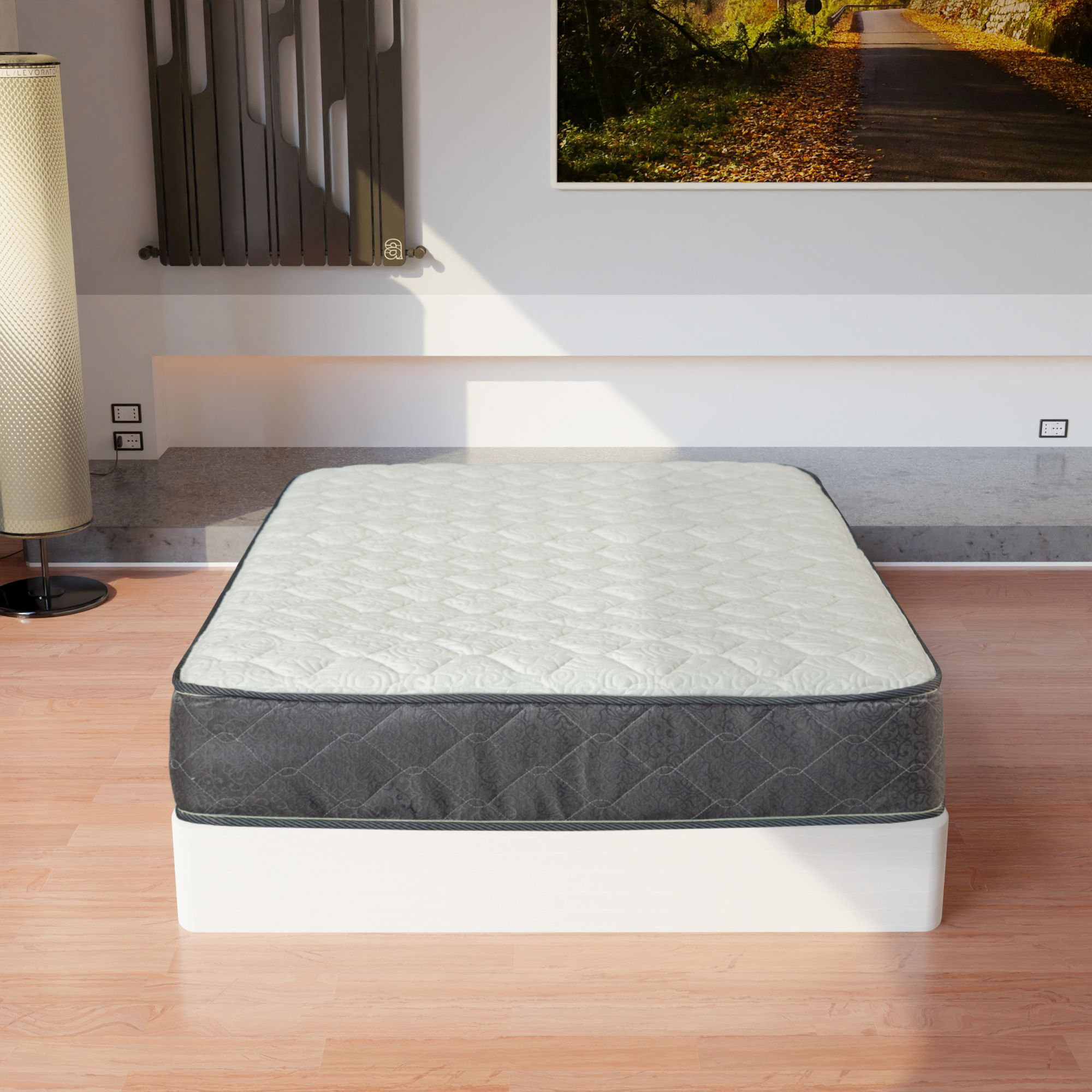 Alwyn Home 9-Inch Pocketed Coil Rolled Medium Plush Mattress and Wood ...