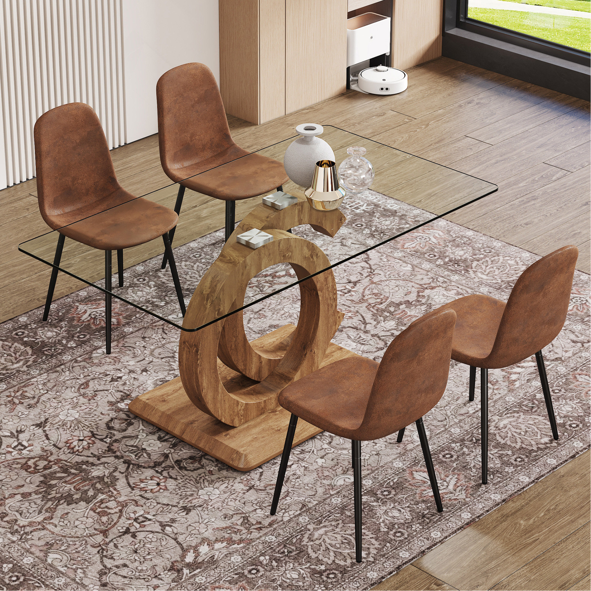 George Oliver Table And Chairs Set.63"X35.4X30" Rectangular Transprant ...