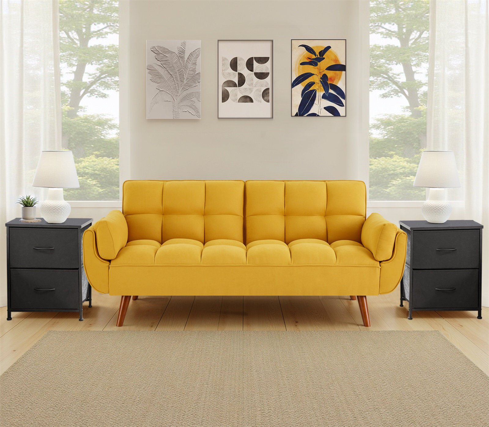 George Oliver Convertible Sleeper Sofa With 2 Nightstands – Modern ...