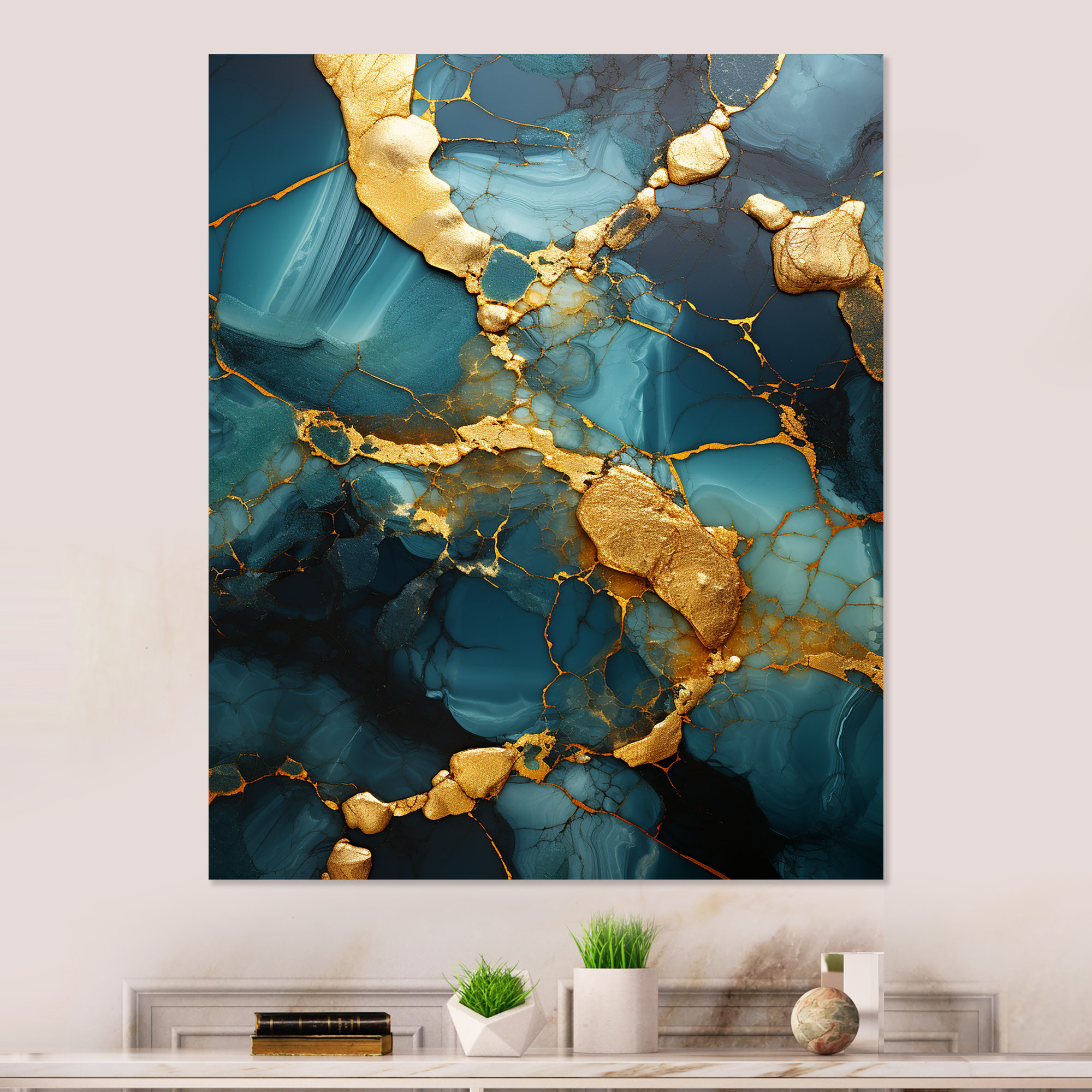 Ivy Bronx Gold And Green Topaz Agate Granite IV - Abstract Metal Wall ...