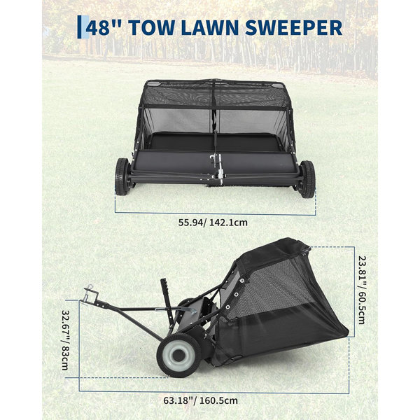 LumiParty 48" Tow-Behind Lawn Sweeper, Heavy Duty Yard Leaf and Grass ...