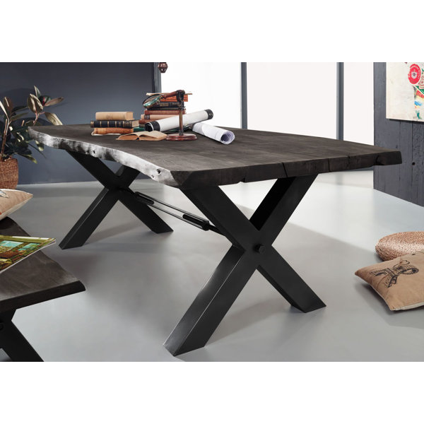 Massivmoebel24 Iron Label Solid Wood Top Metal Base Dining Table ...