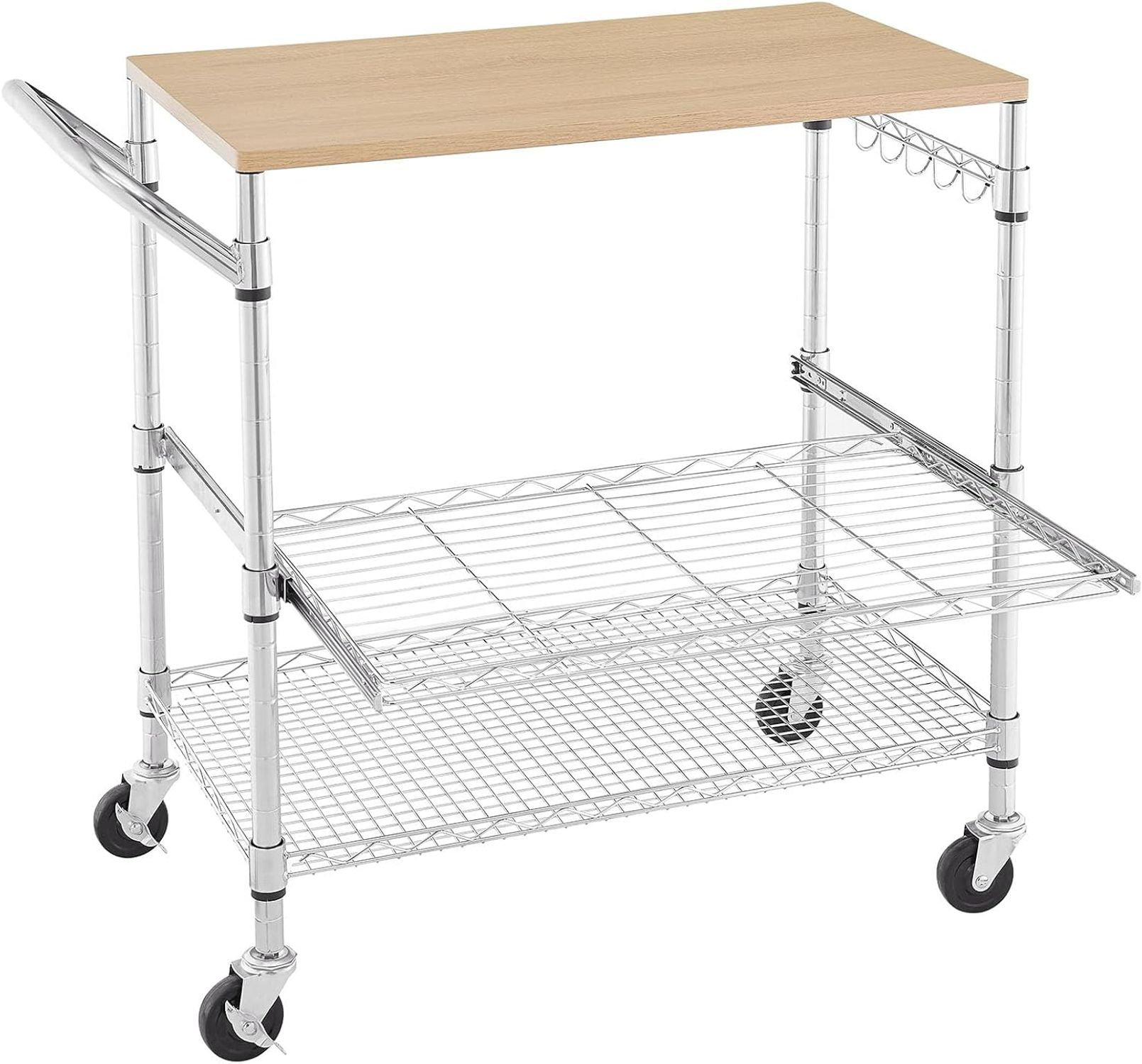 Mint Pantry 3 Tier Rolling Kitchen Cart with Wood Tabletop, Kitchen ...
