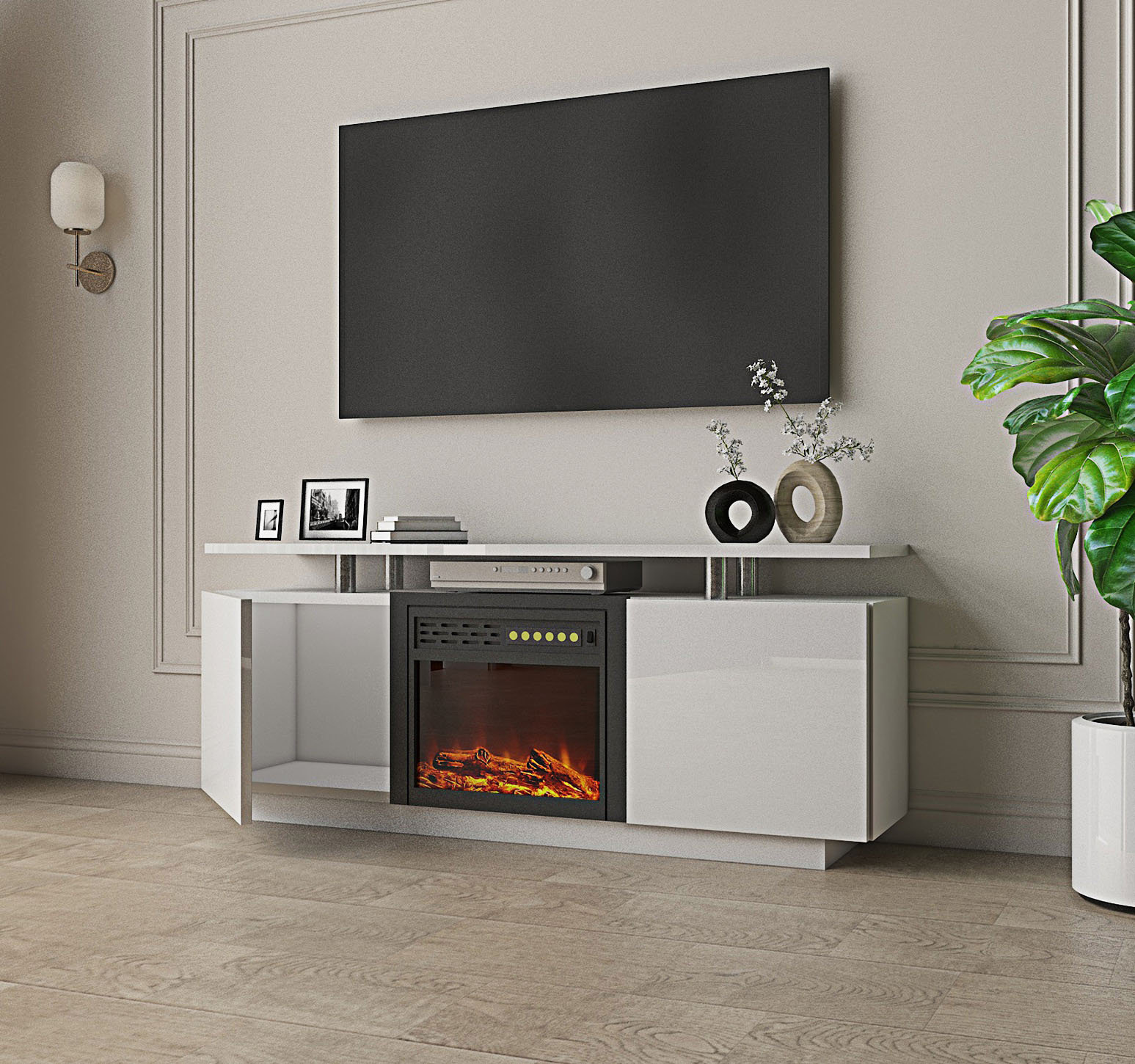 Brayden Studio® Large Tv Cabinet With Fireplace, Tv Table, Tv Stand ...