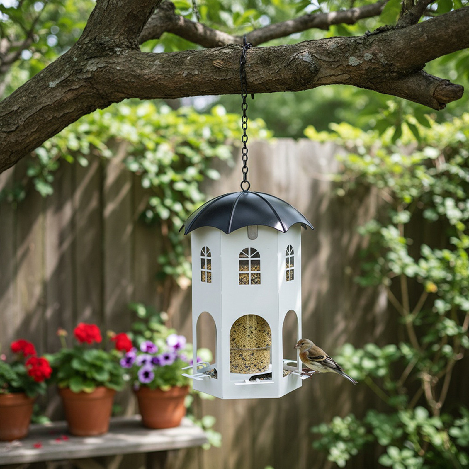 Astoria Grand Outdoor Hanging Bird Feeder, Ornate Metal Castle Design ...