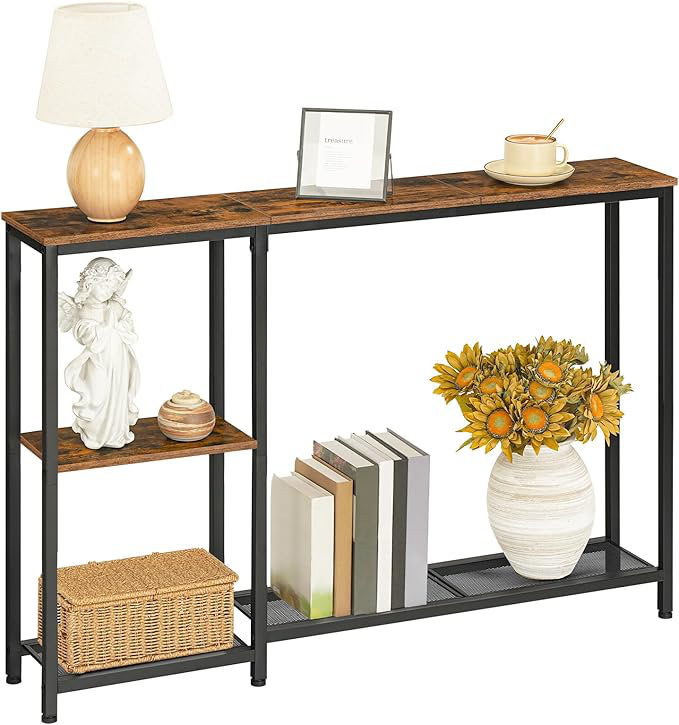 17 Stories Narrow Console Table, 44.9" Behind Sofa Table With Shelves ...