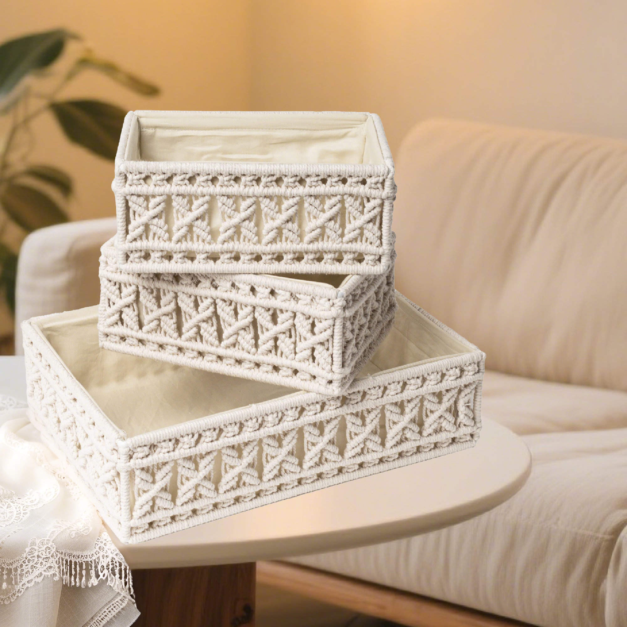 Bay Isle Home™ Eco-Friendly Macrame Storage Basket Set Of 3 - Cotton ...
