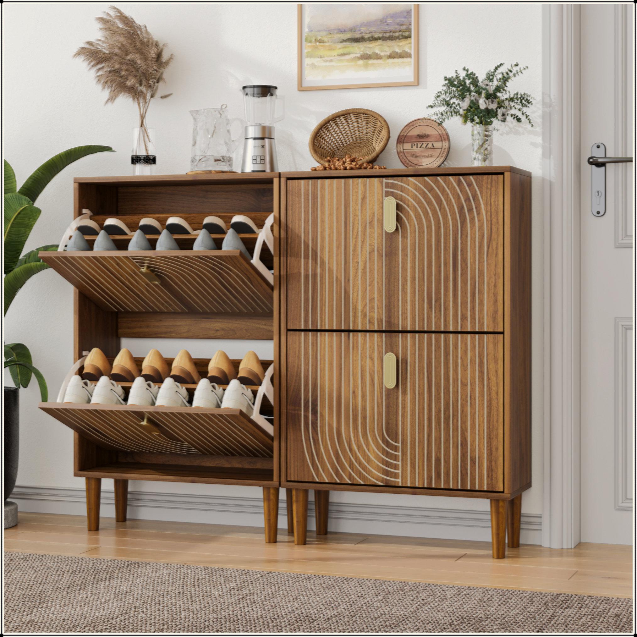 George Oliver Shoe Storage Cabinet With 2 Flip Drawers,Free Standing ...