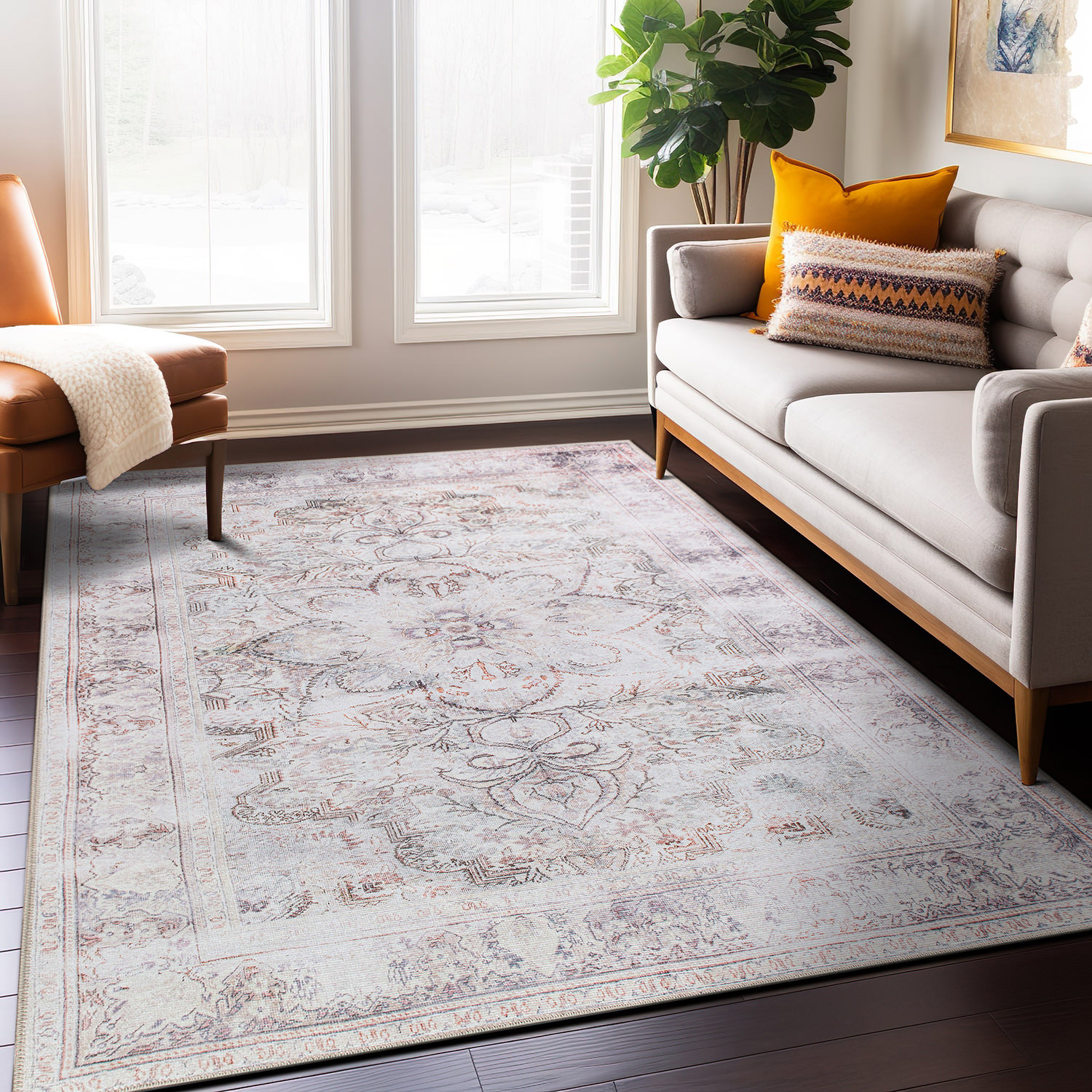 Langley Street® Louisa Machine Washable Oriental Performance Cream/Gray ...