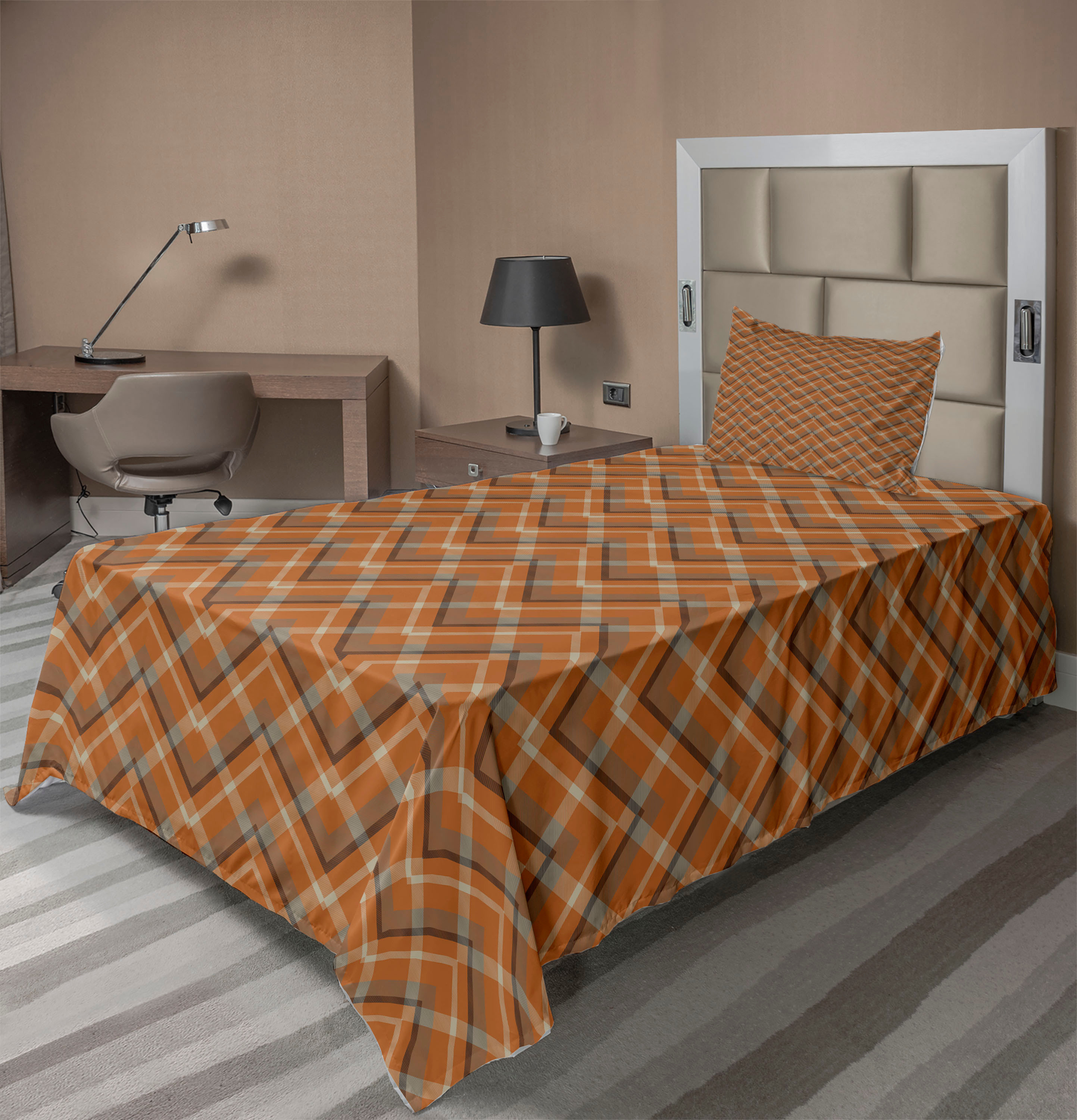 Ambesonne Chevron Sheet Set Overlapping Zigzag Lines Burnt Orange Pale ...