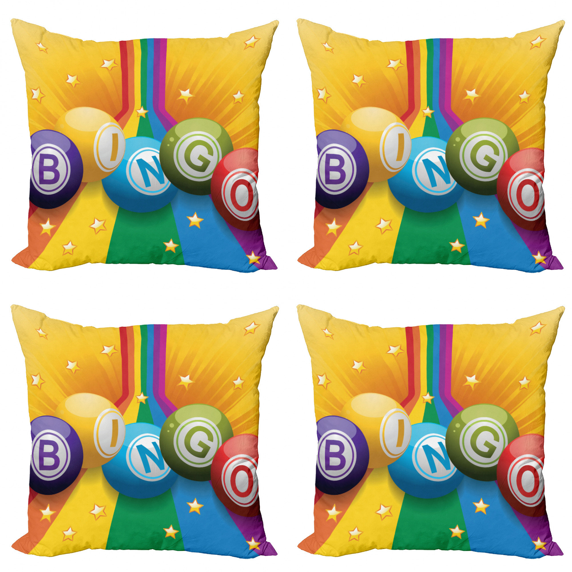 Ambesonne Bingo Decorative Throw Pillow Case Pack Of 4, Colorful Bingo ...
