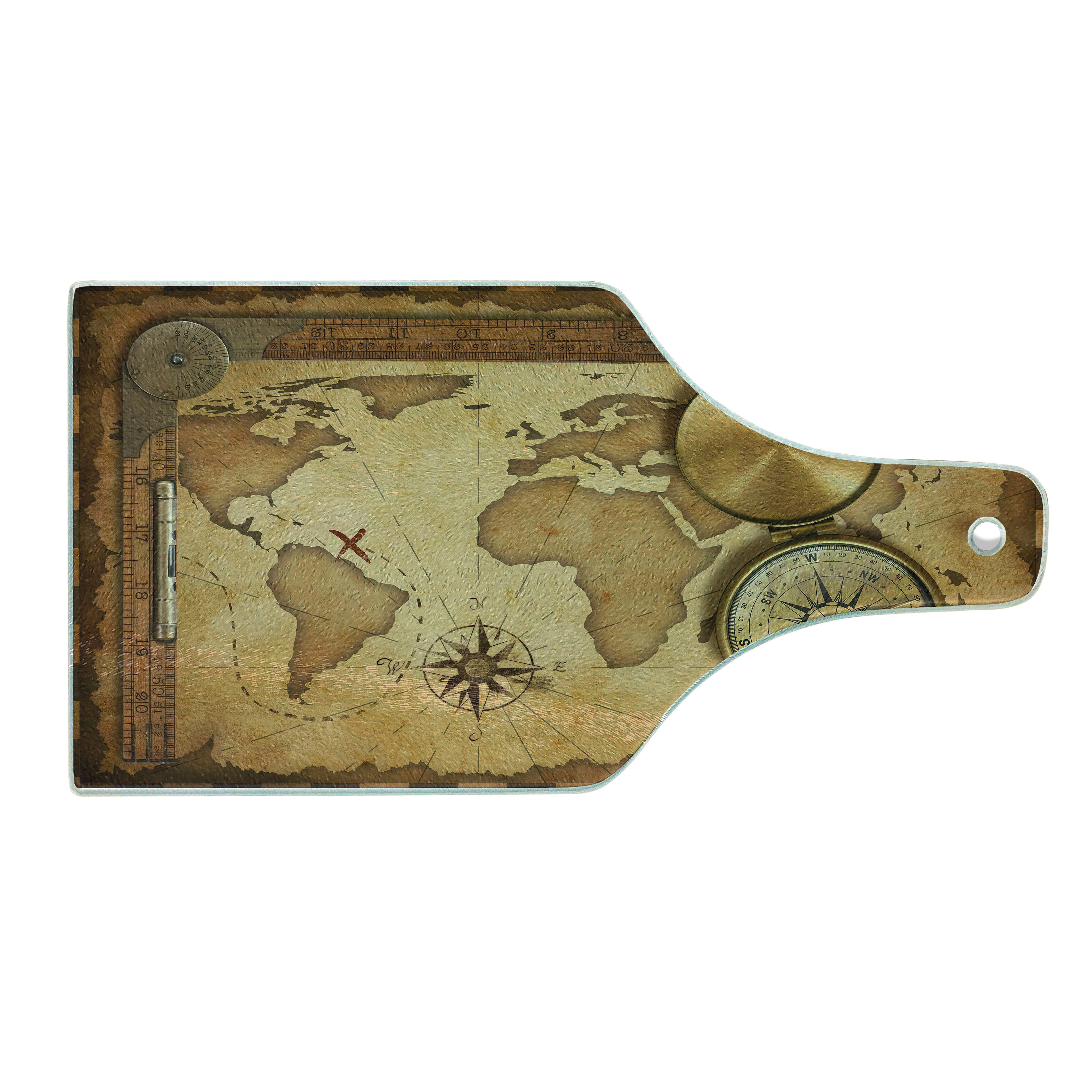 Ambesonne Map Tempered Glass Cutting Board Aged Antique Treasure Map ...