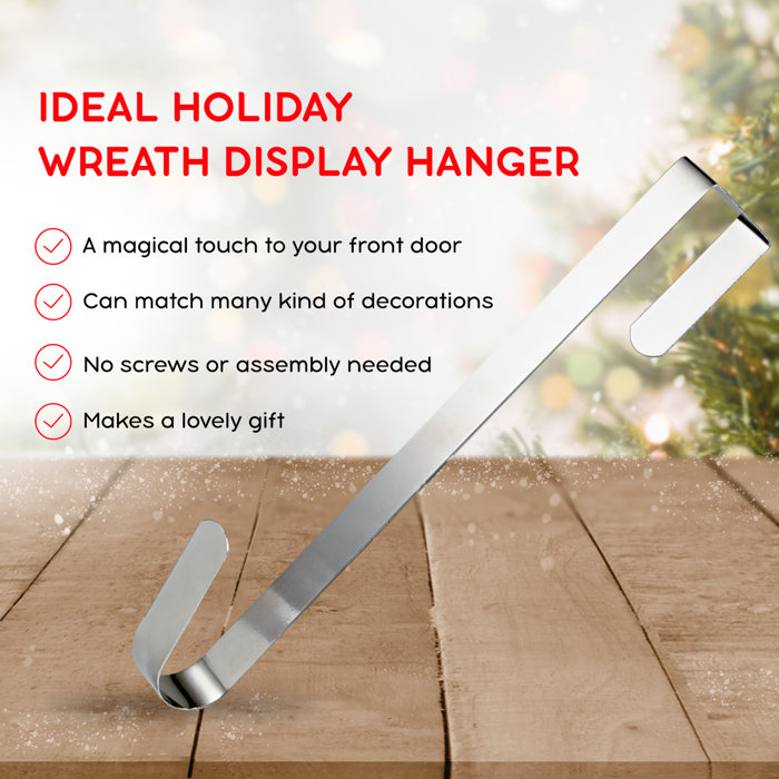 The Holiday Aisle® Over Door Wreath Hook - Thin Silver Metal Overdoor ...