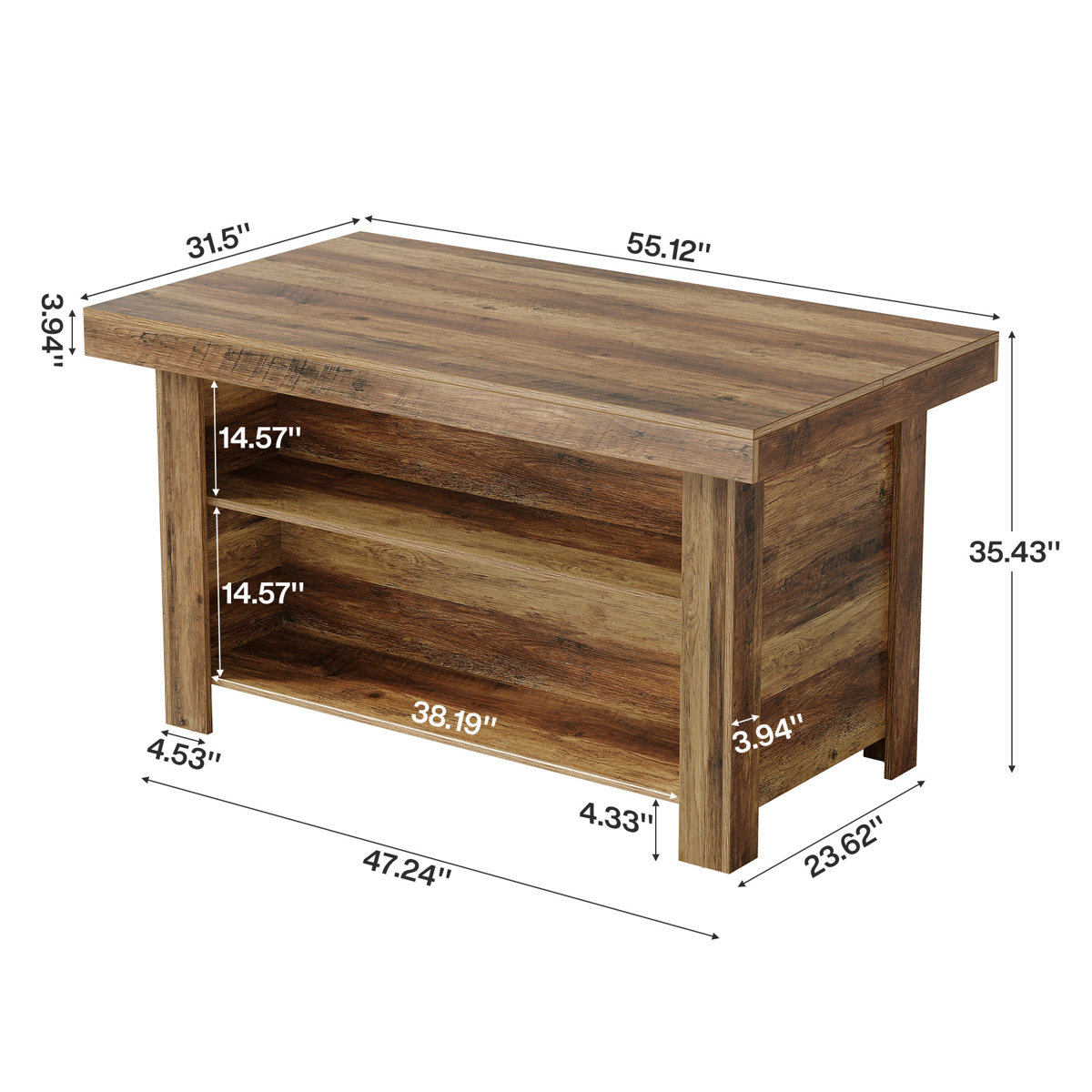 Ophelia & Co. 55" Kitchen Island With Storage, Farmhouse Island Table ...