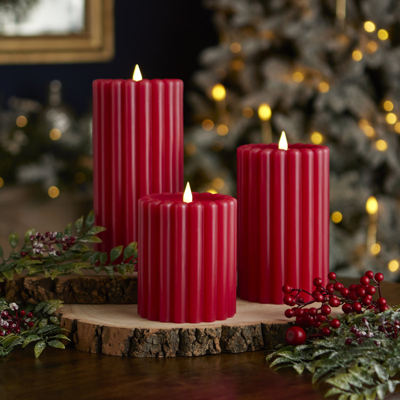 The Holiday Aisle® Wide Ribbed Motion Flameless Candles Red | Wayfair