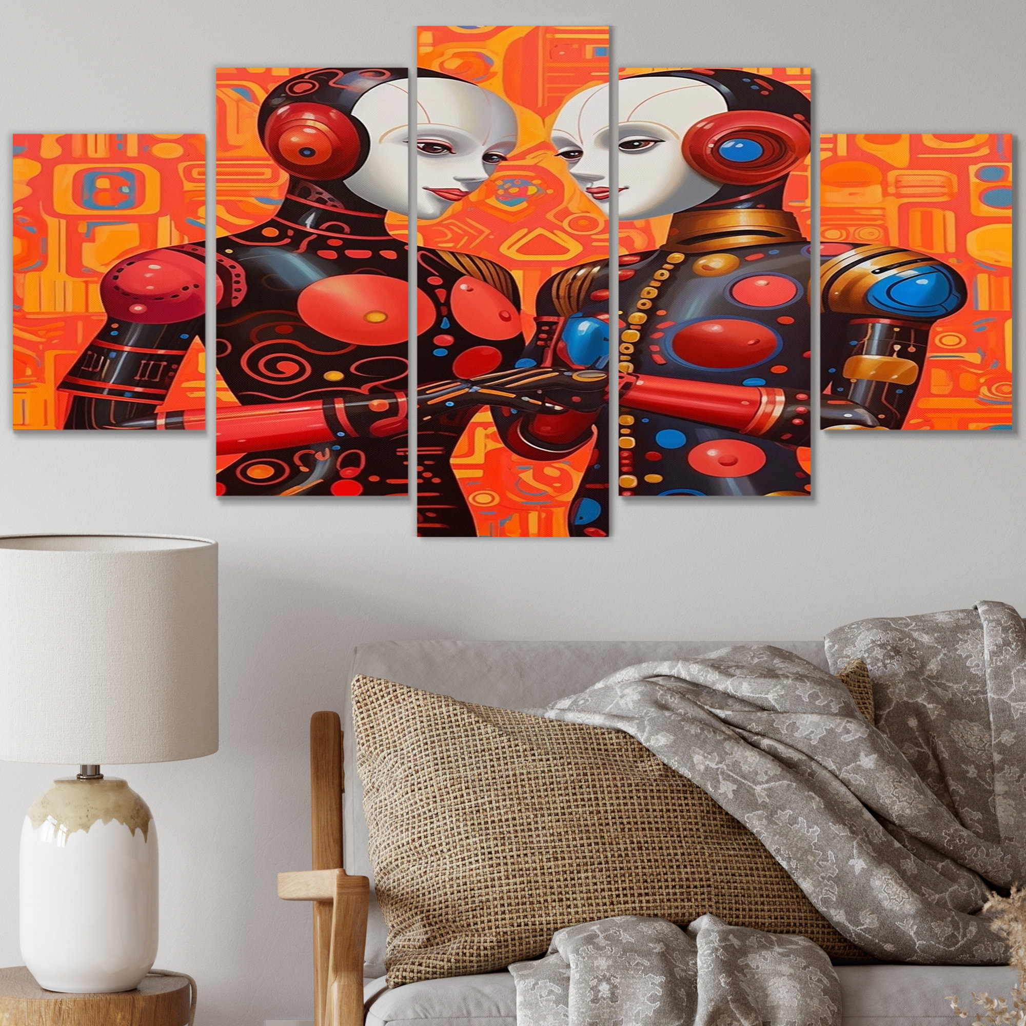 Ivy Bronx Charming Robots Celebrating Love Retro III - Robot Wall Decor ...