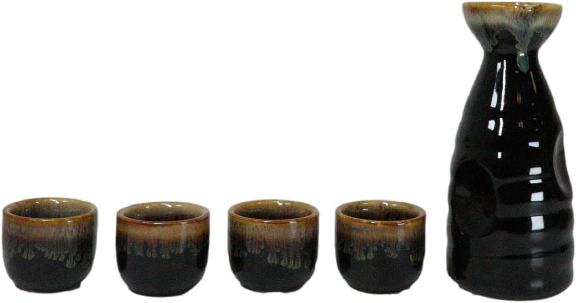 Fleur De Lis Living Glazed Ceramic Brown White Waterfall Japanese Sake ...