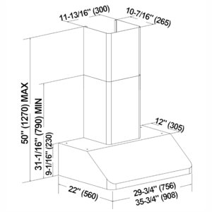 Kobe Range Hoods KOBE 35.75" 650 CFM Ducted Wall Mount Range Hood in ...
