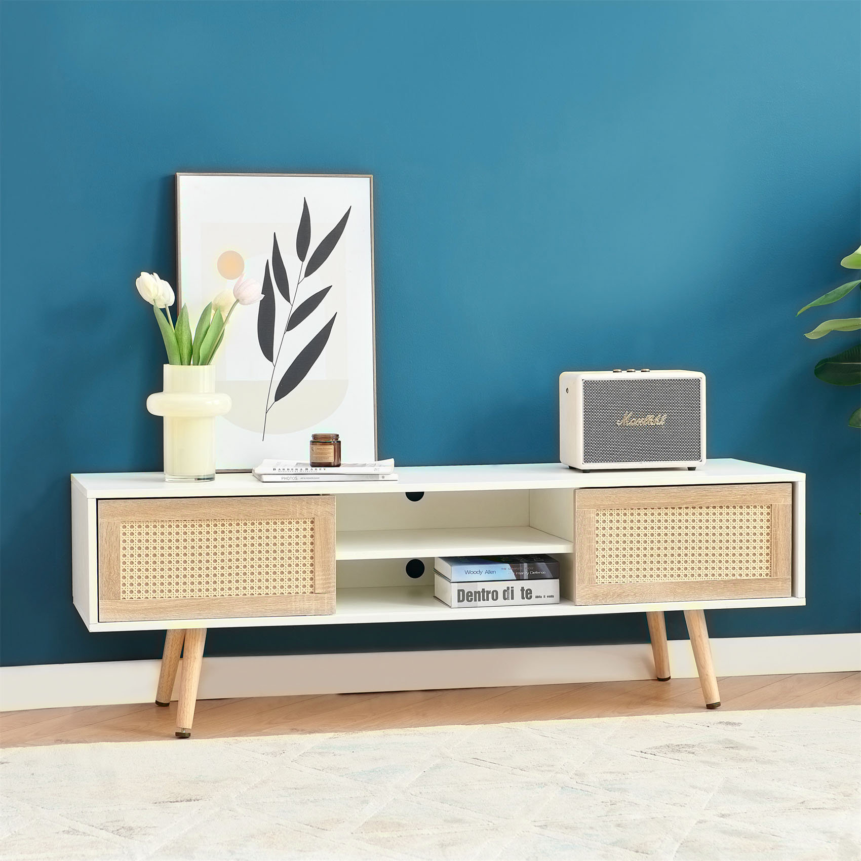 Bay Isle Home™ Rattan TV Stand with Sliding Doors | Wayfair