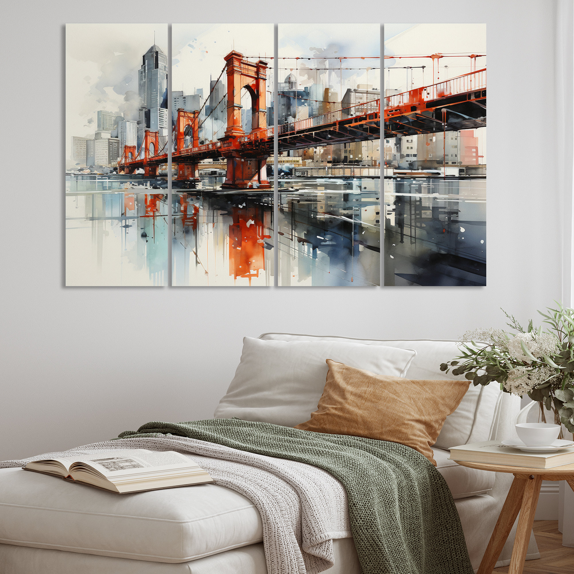 Design Art Red Bridge Urban Connection - Architecture Wall Art Print ...