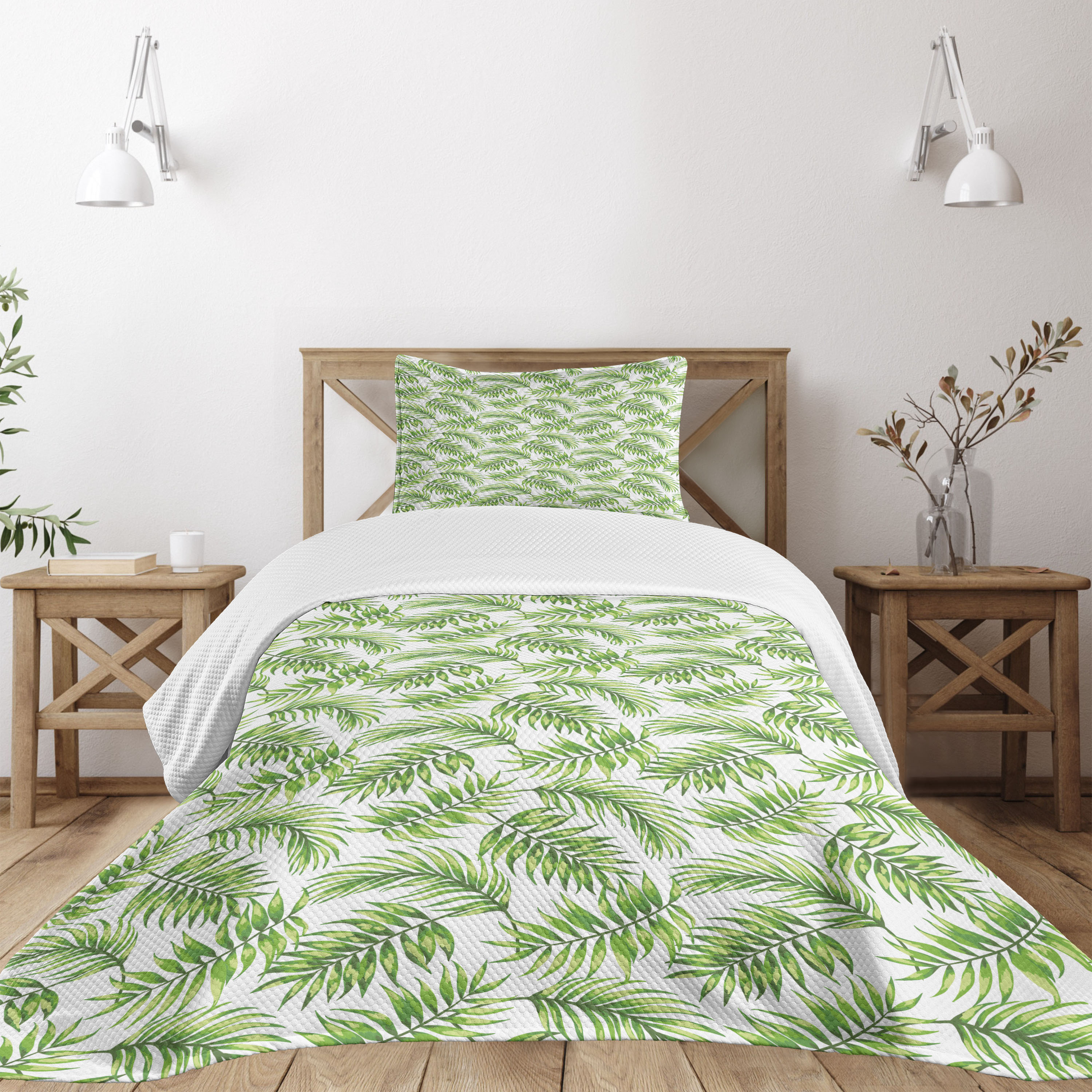 Ambesonne Palm Leaf Bedspread Set 2 Pcs Exotic Tree Hawaiian Twin Fern ...