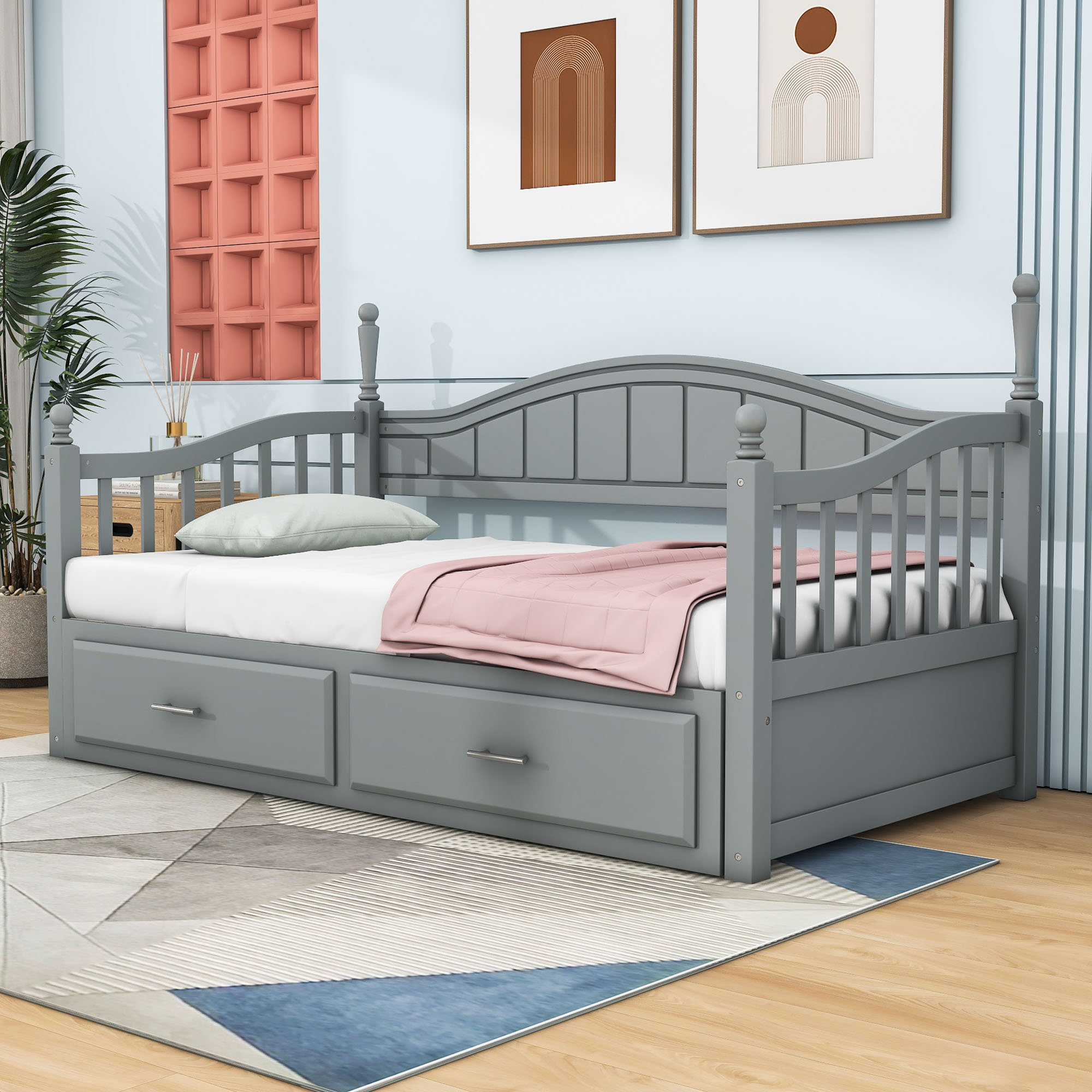 Darby Home Co Wood Twin Extendable Daybed with Drawers and Twin Trundle ...