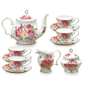 Grace's Tea Ware Bone China Pink Sandra's Rose 11-Piece Tea Set ...