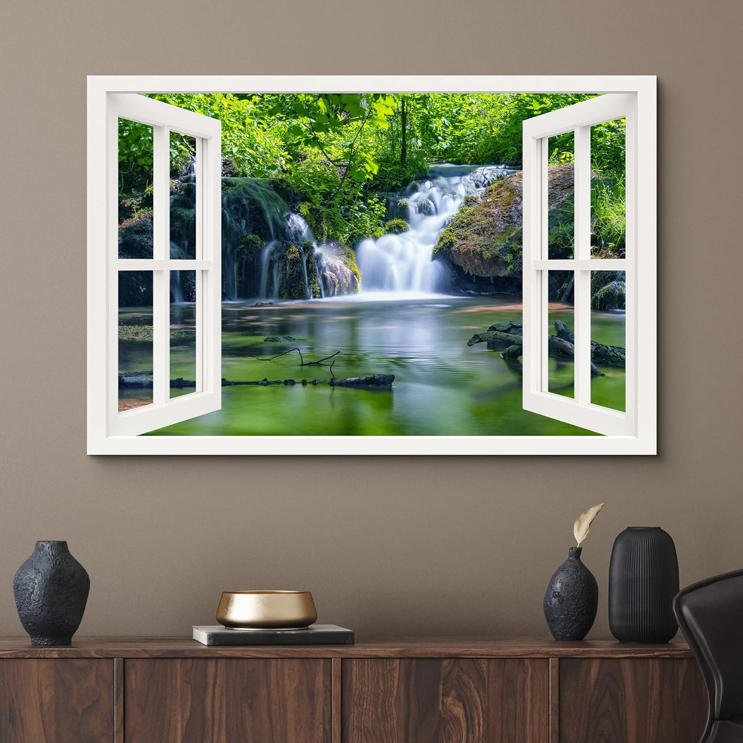 IDEA4WALL Window Scenery " Window View Neon Green Forest Waterfall ...