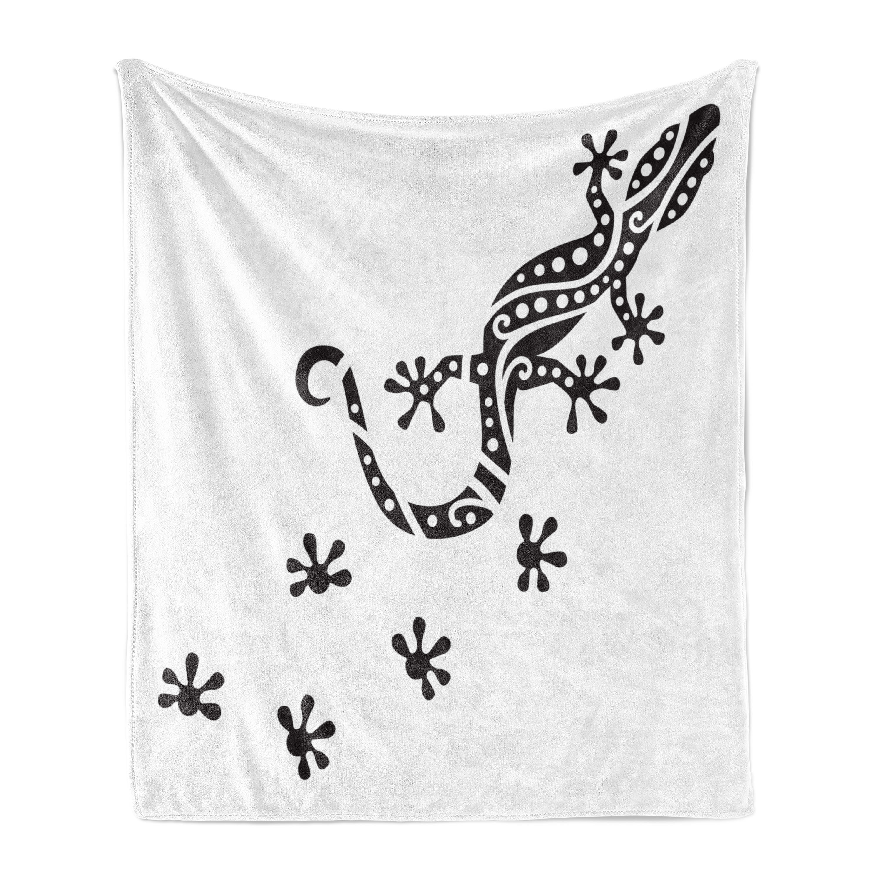Ambesonne Gecko Fleece Throw Blanket Lizard and Footprints Black and ...