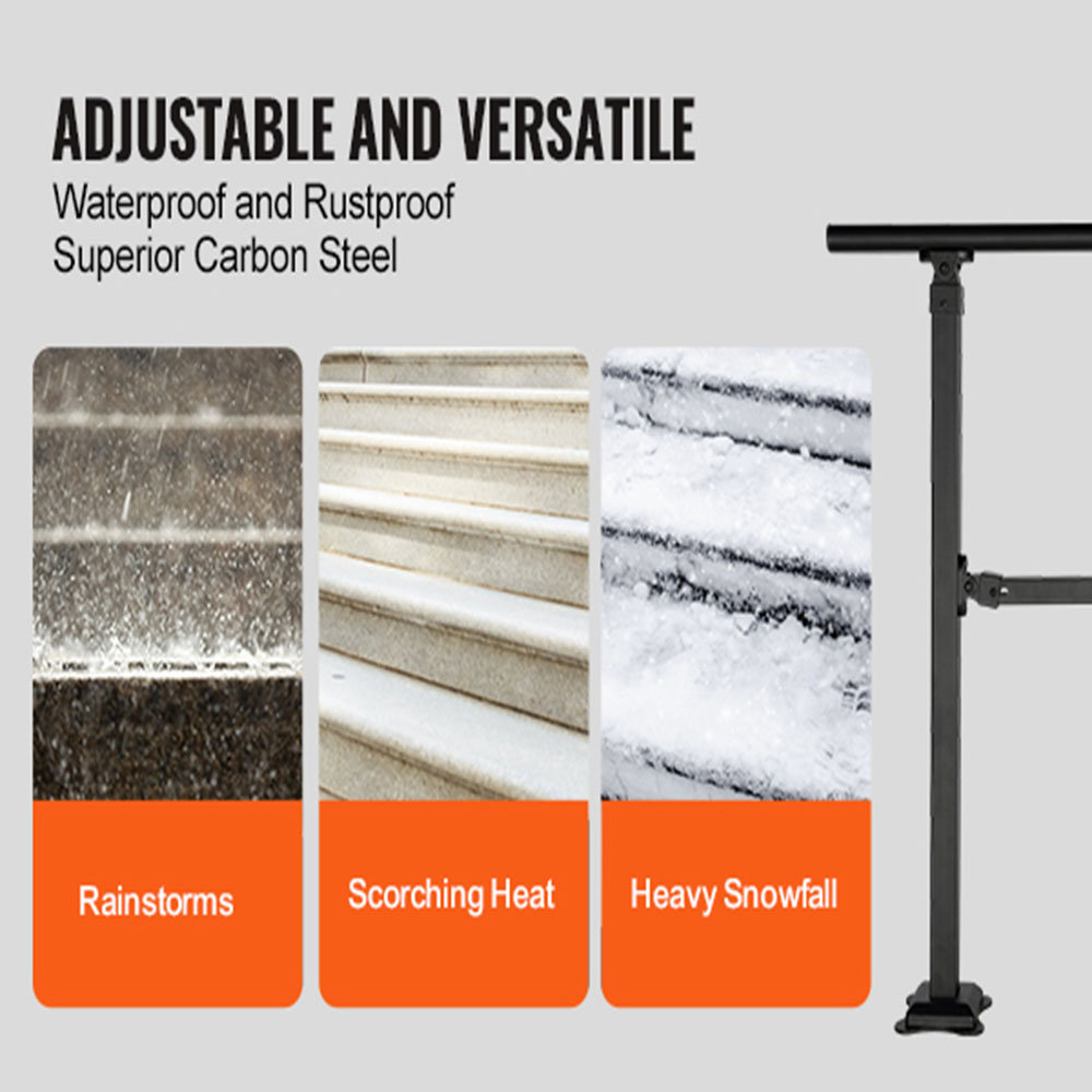 VEVOR Outdoor Hand Rails For Steps, 3Ft 3 Steps Carbon Steel Railing ...