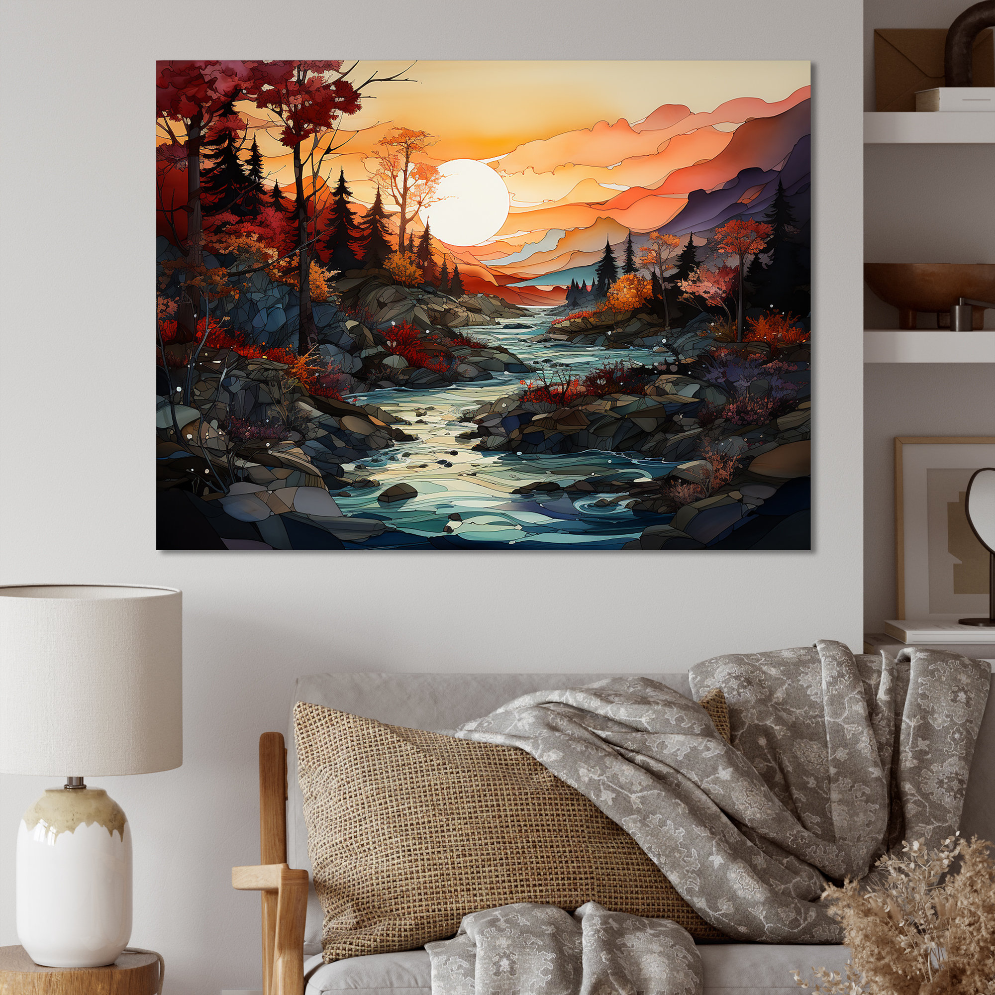 Design Art Sunset Mountain Colorful Horizon On Canvas Print | Wayfair