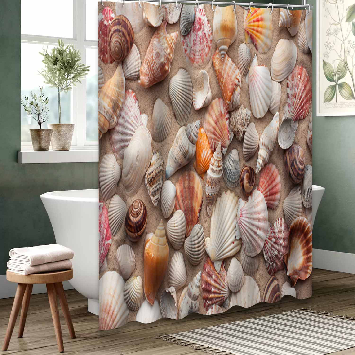 East Urban Home Waterproof Shower Curtain,Summer Sea Shells with Sand ...