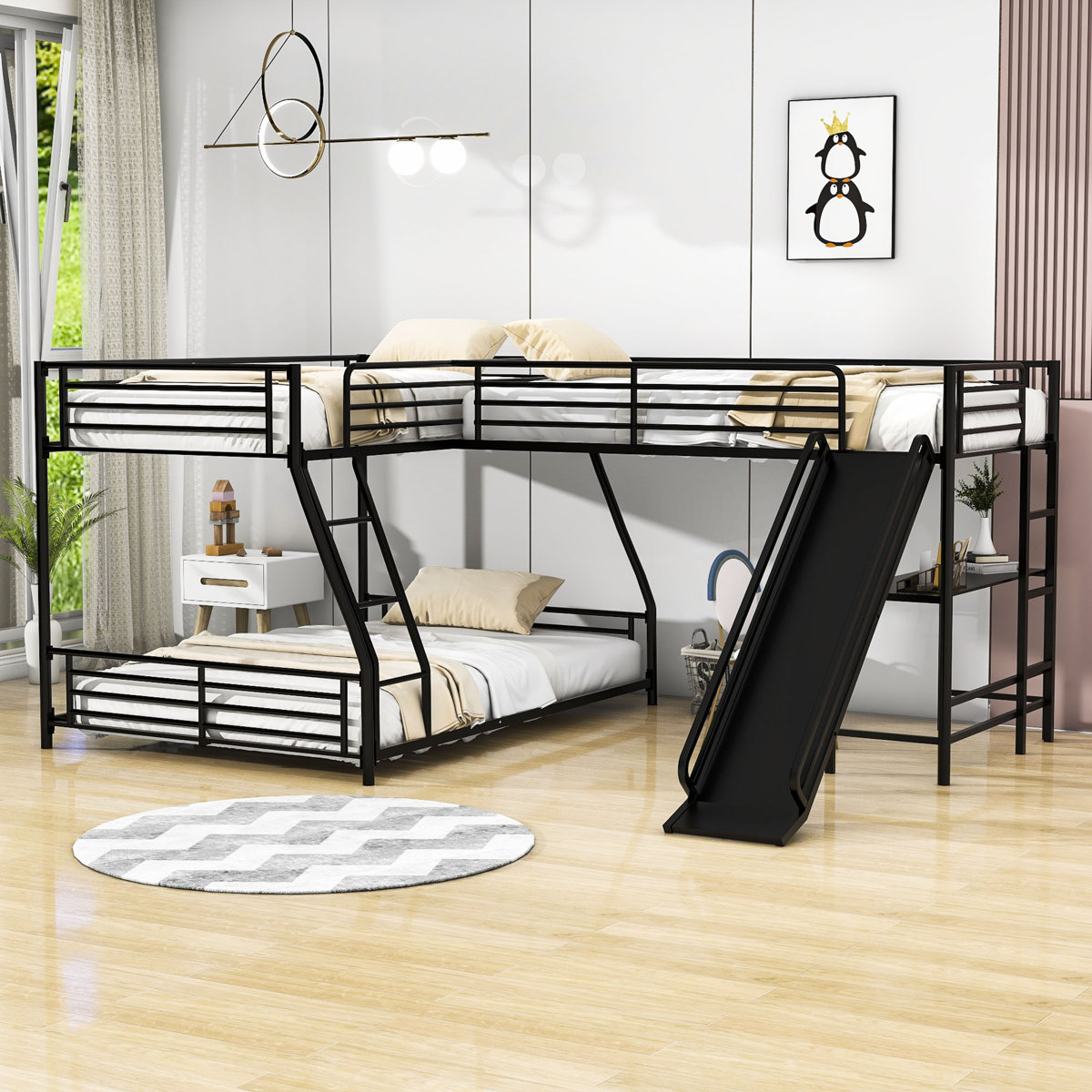 Viv + Rae™ Kitson Twin Over Full Metal L-Shaped Bunk Bed with Built-in ...