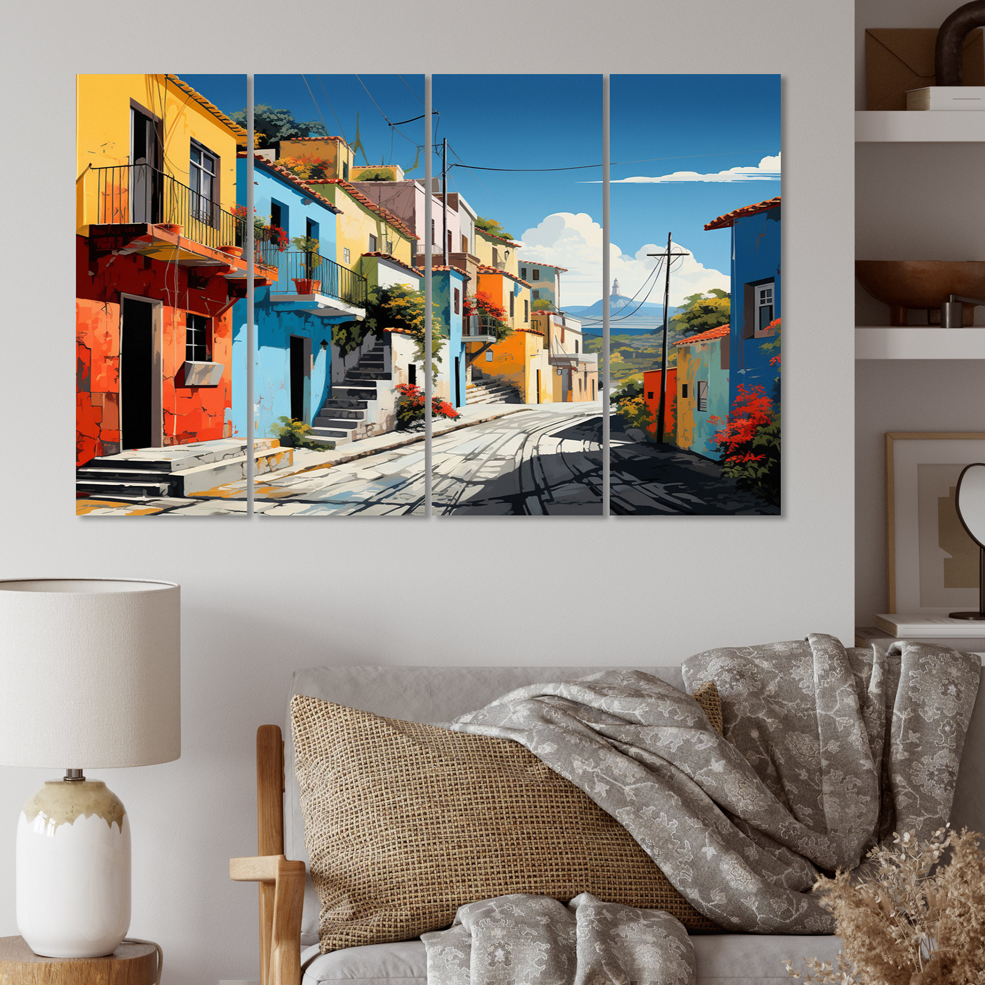 Design Art City Athens Popart I - Athens Canvas Wall Art - 4 Panels ...