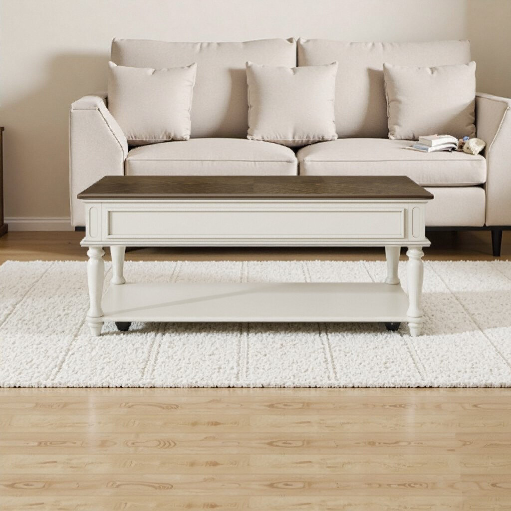 Alcott Hill® Retro Farmhouse Coffee Table with Locking Wheels & Storage ...
