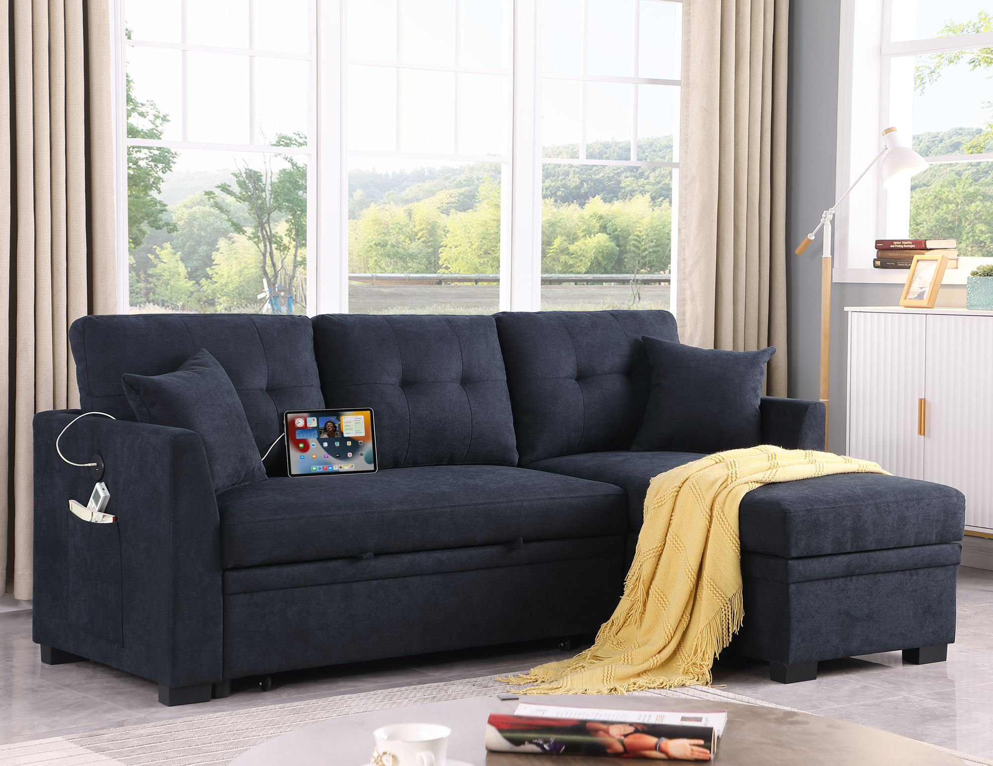 Ebern Designs 82inch L Shape Sleeper Sofa Bed | Wayfair