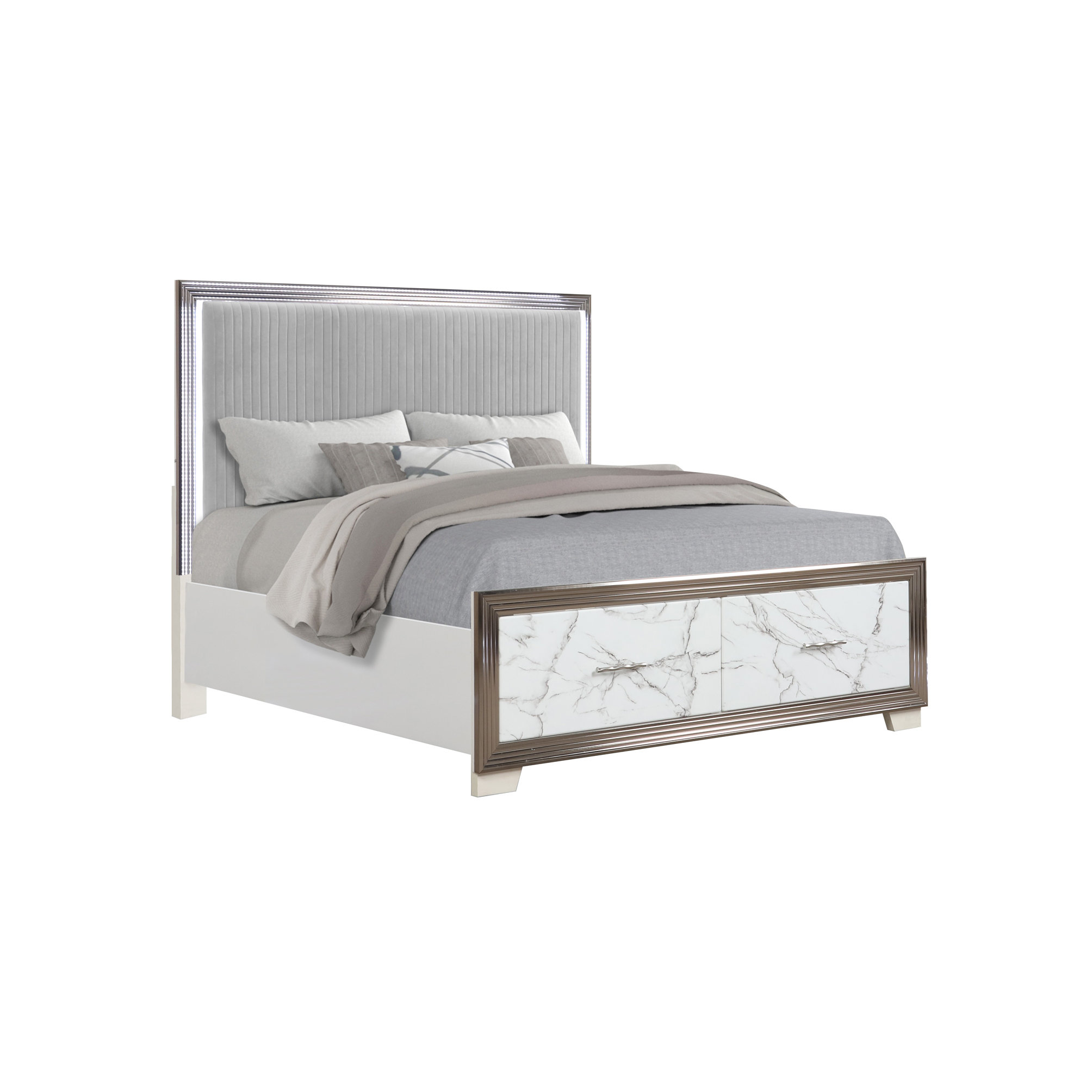 Orren Ellis Bed –Upholstered LED Headboard With Marble-Patterned ...