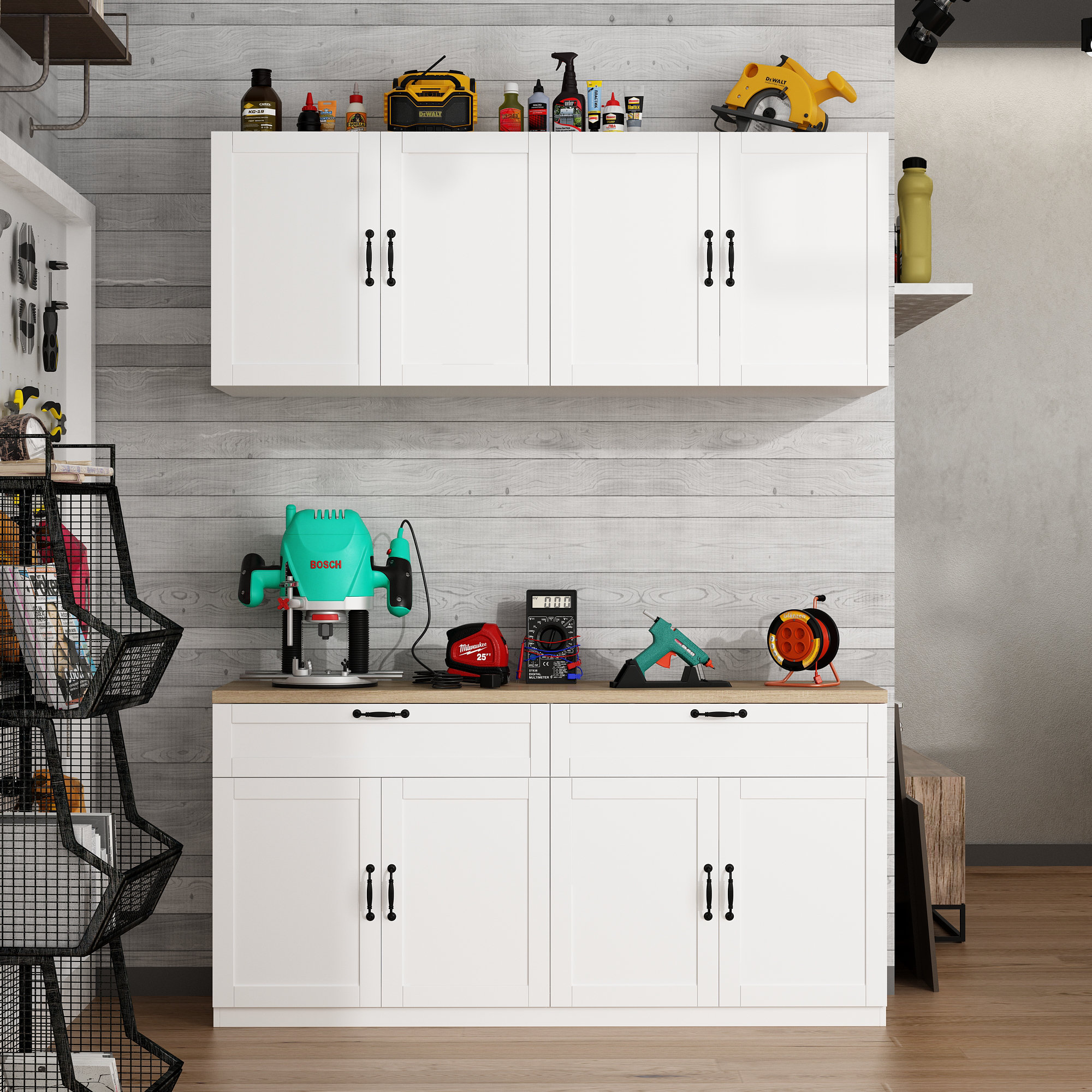 Latitude Run® Split 8 Door 2 Drawer Garage Cabinet With Worktop ...