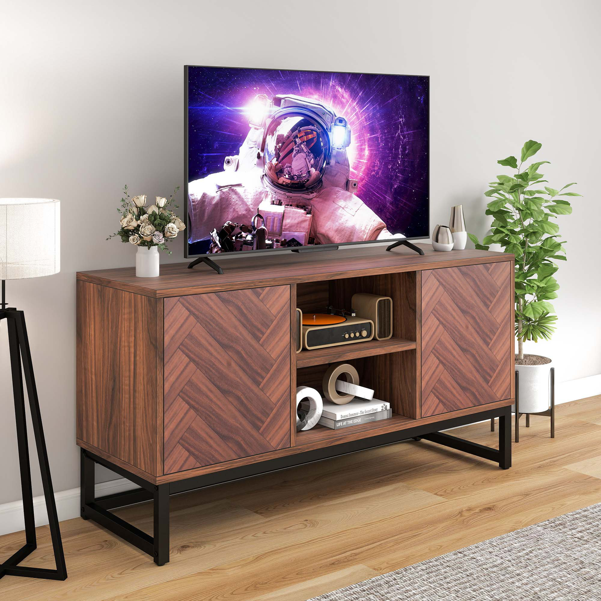 17 Stories Racklin Rectangular TV Stand with 2 Cabinets and Media ...