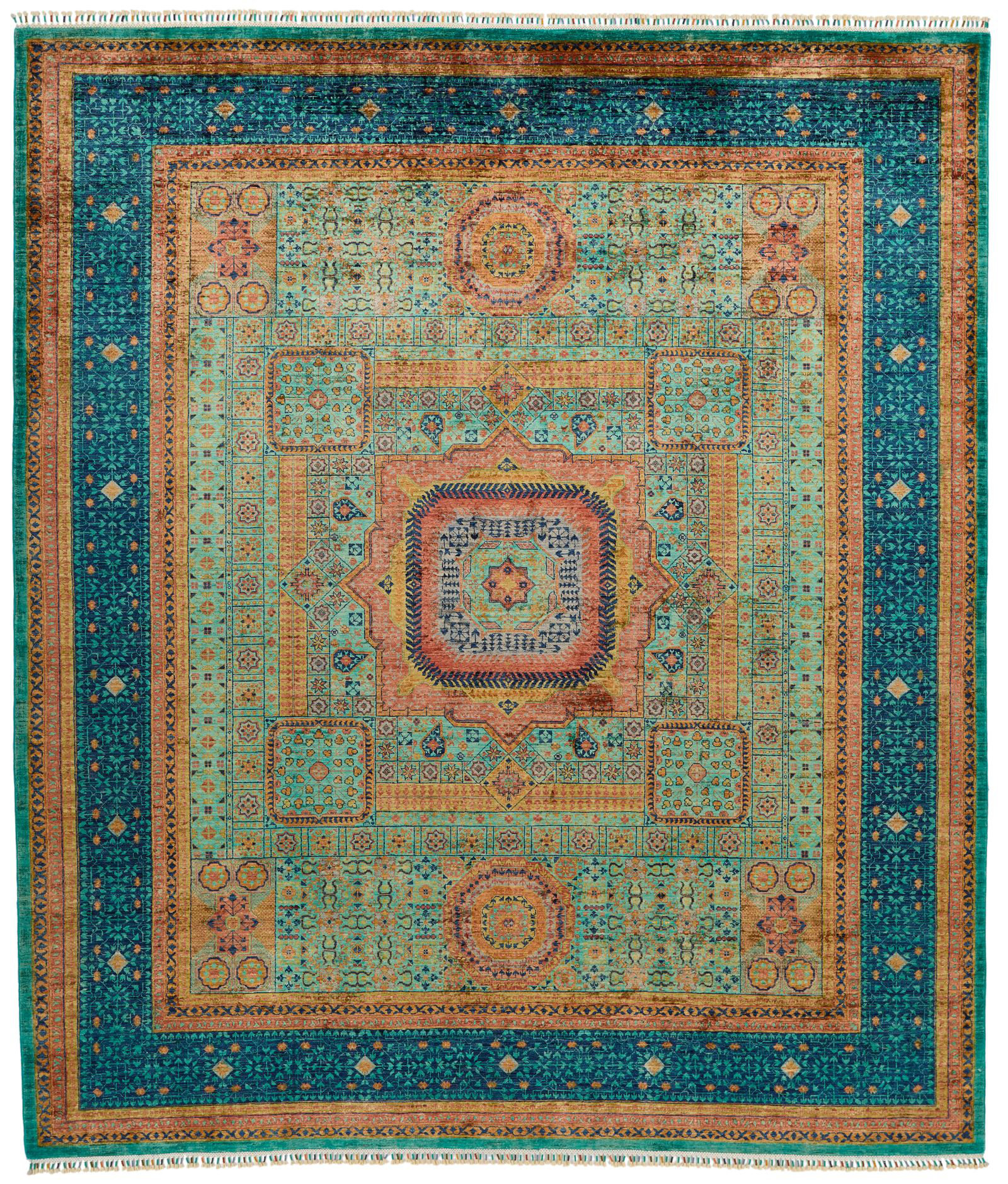 Home and Rugs 9x10 Green and Navy Turkish Tribal Rug | Wayfair
